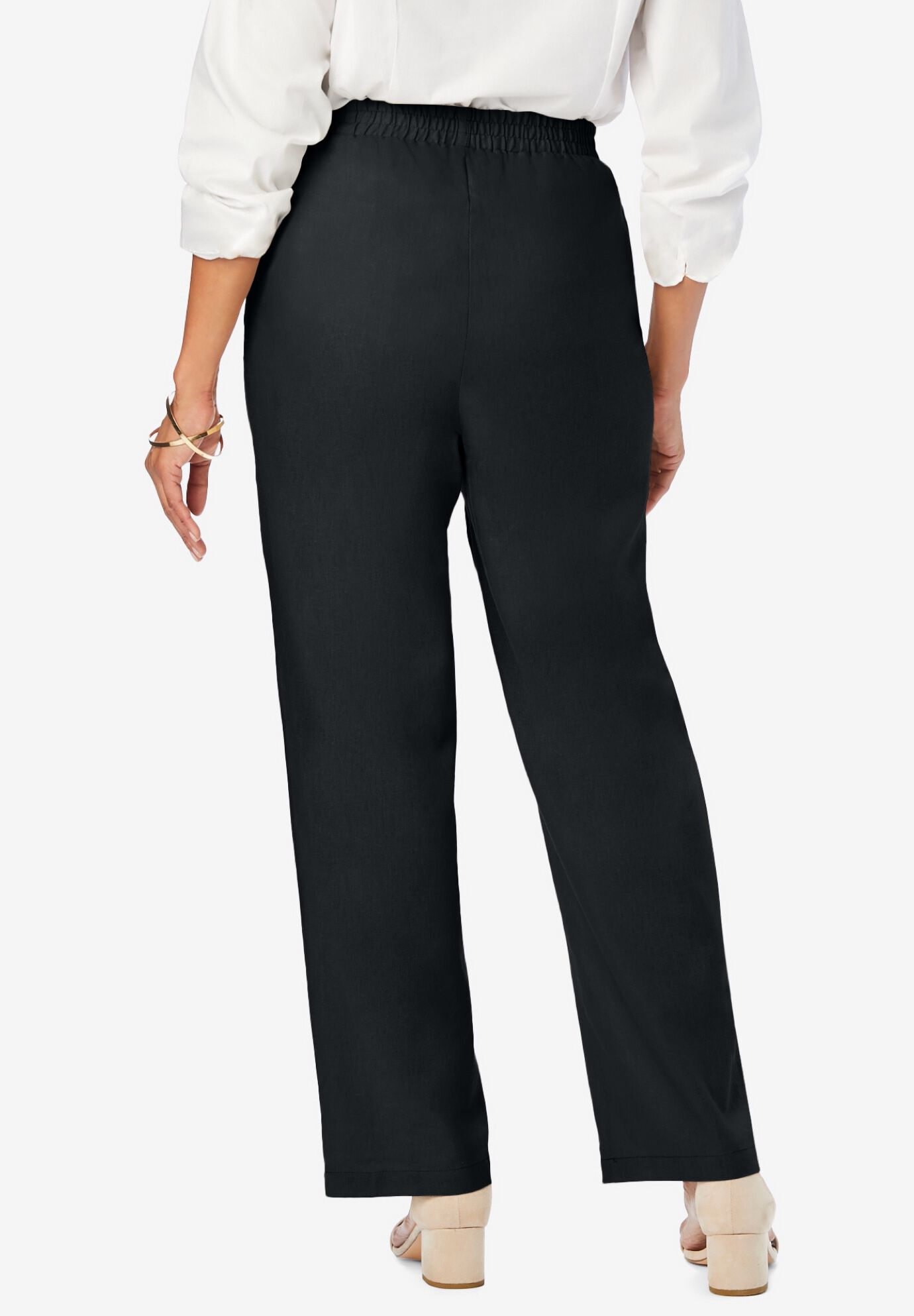 Lightweight Straight-Leg Linen Blend Pants, Black | Woman Within