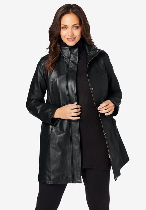 A-Line Zip Front Leather Jacket | Woman Within