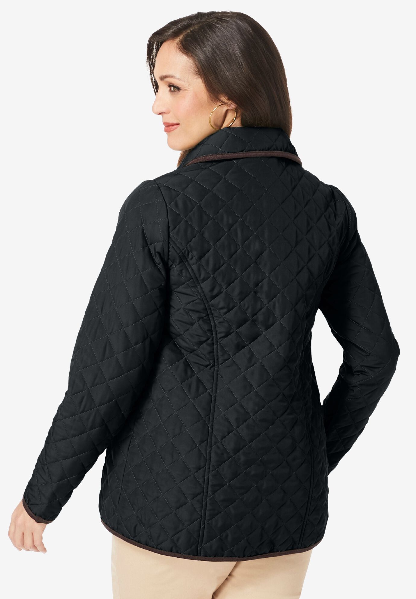 Snap-Front Quilted Coat for Cold Weather, Black | Woman Within