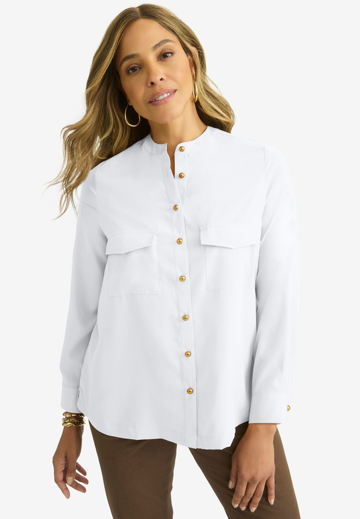 Button-Front Chest Pocket Blouse | Woman Within