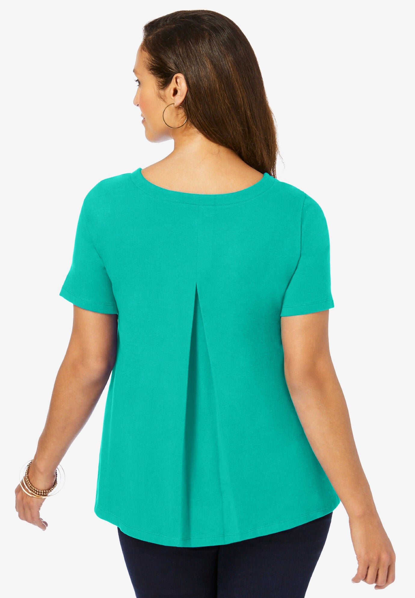 Plus-Size Trapeze Tee - Stretch Cotton, Aqua Sea | Woman Within