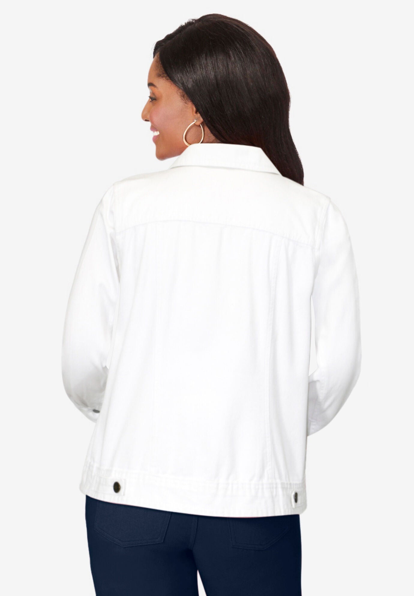 Essential Classic Cotton Denim Jacket, White | Woman Within
