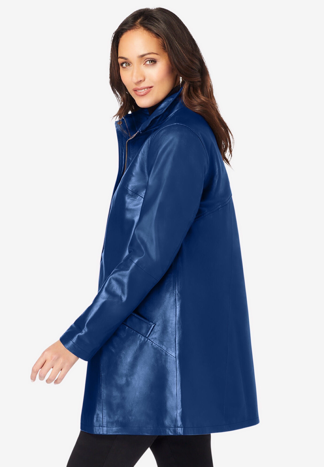 A-Line Zip Front Leather Jacket for Women, Rich Burgundy | Woman Within