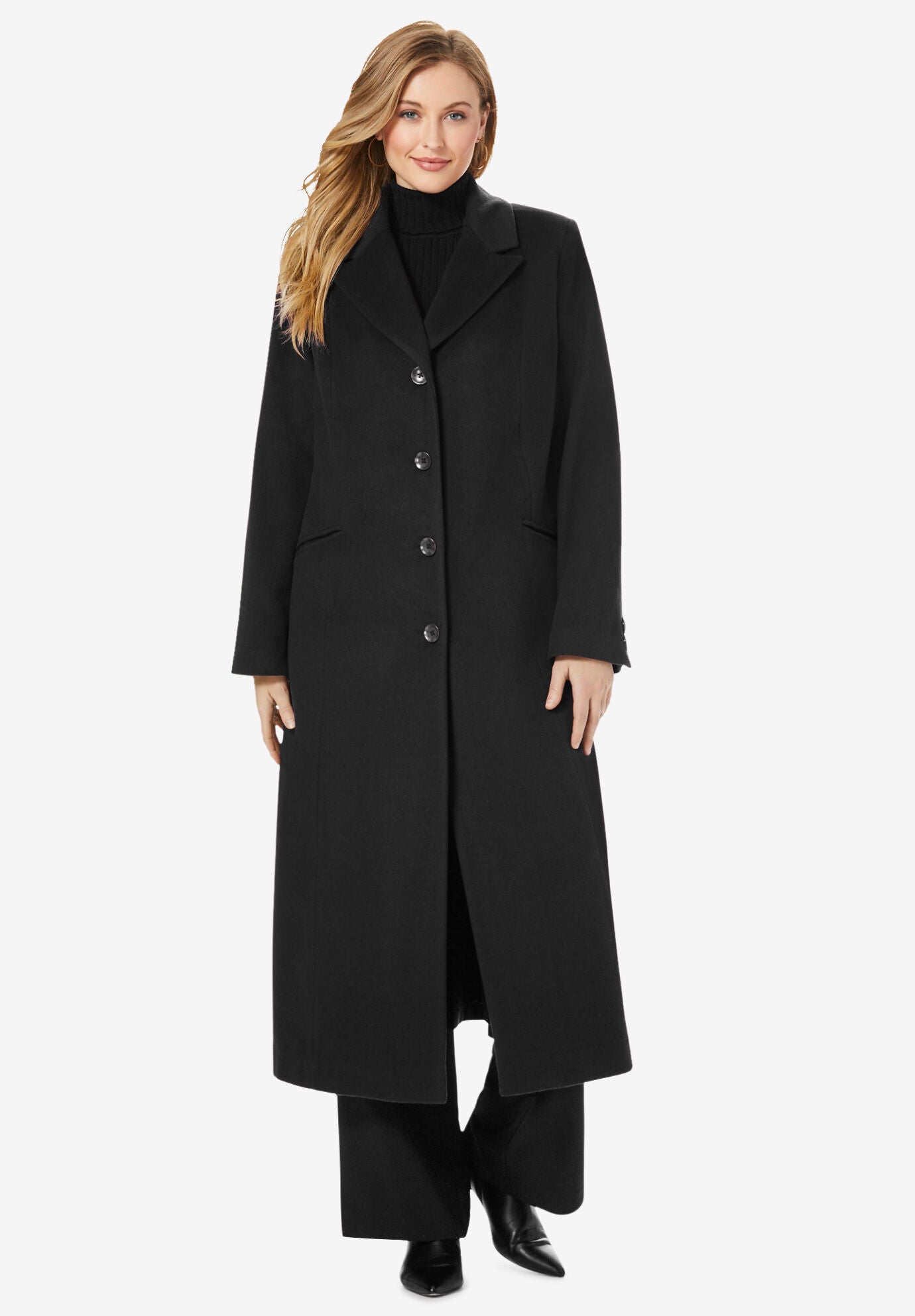 Wool Blend Coat - Full Length Jacket 49", Black | Woman Within