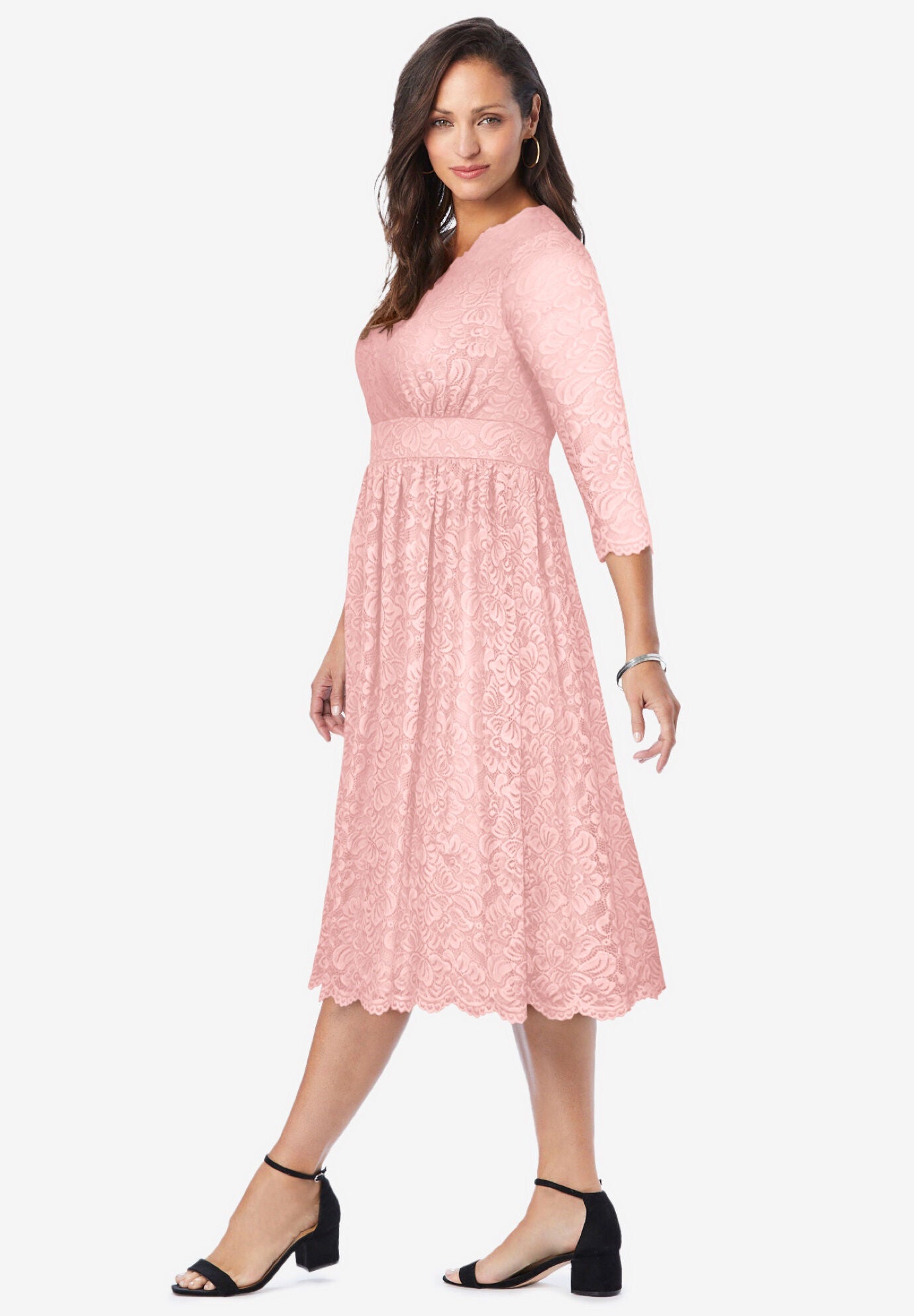 Plus Size Stretch Lace A-Line Dress V-Neck, Soft Blush | Woman Within