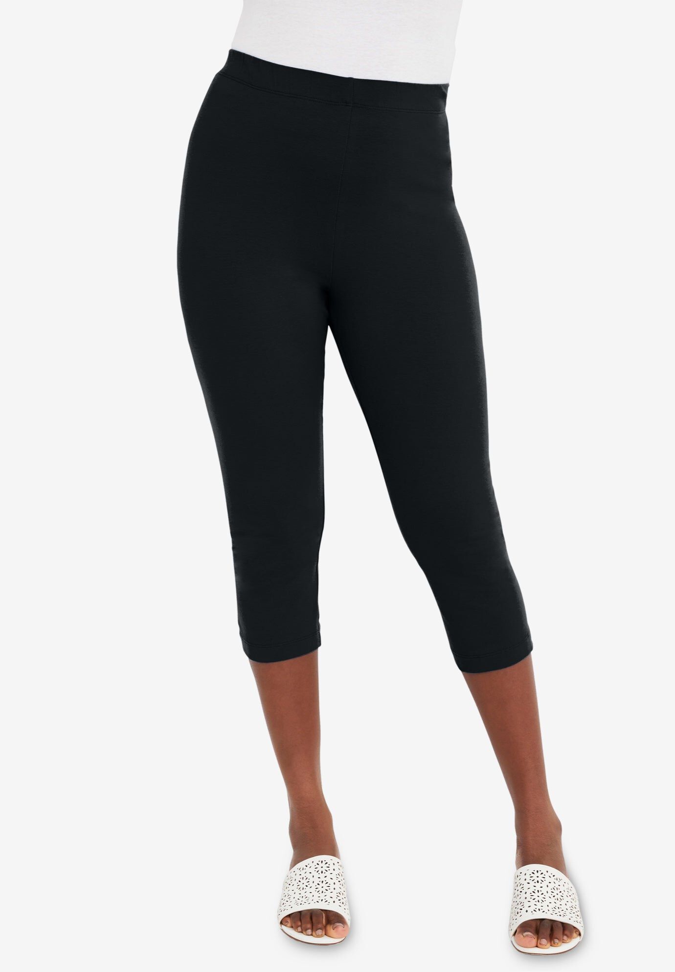 Stretch Cotton Capri Legging for Active Days, Black | Woman Within