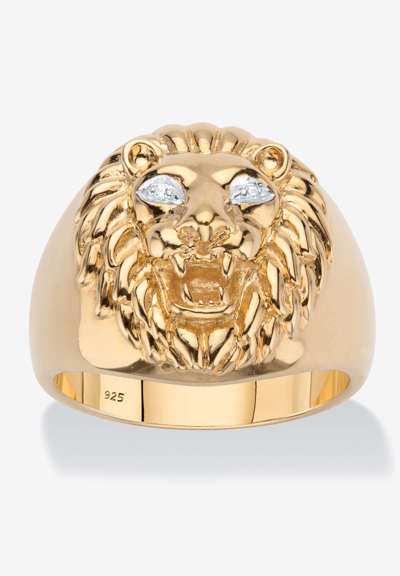 Men's Gold over Sterling Silver Genuine Diamond Accent Lion Ring ...