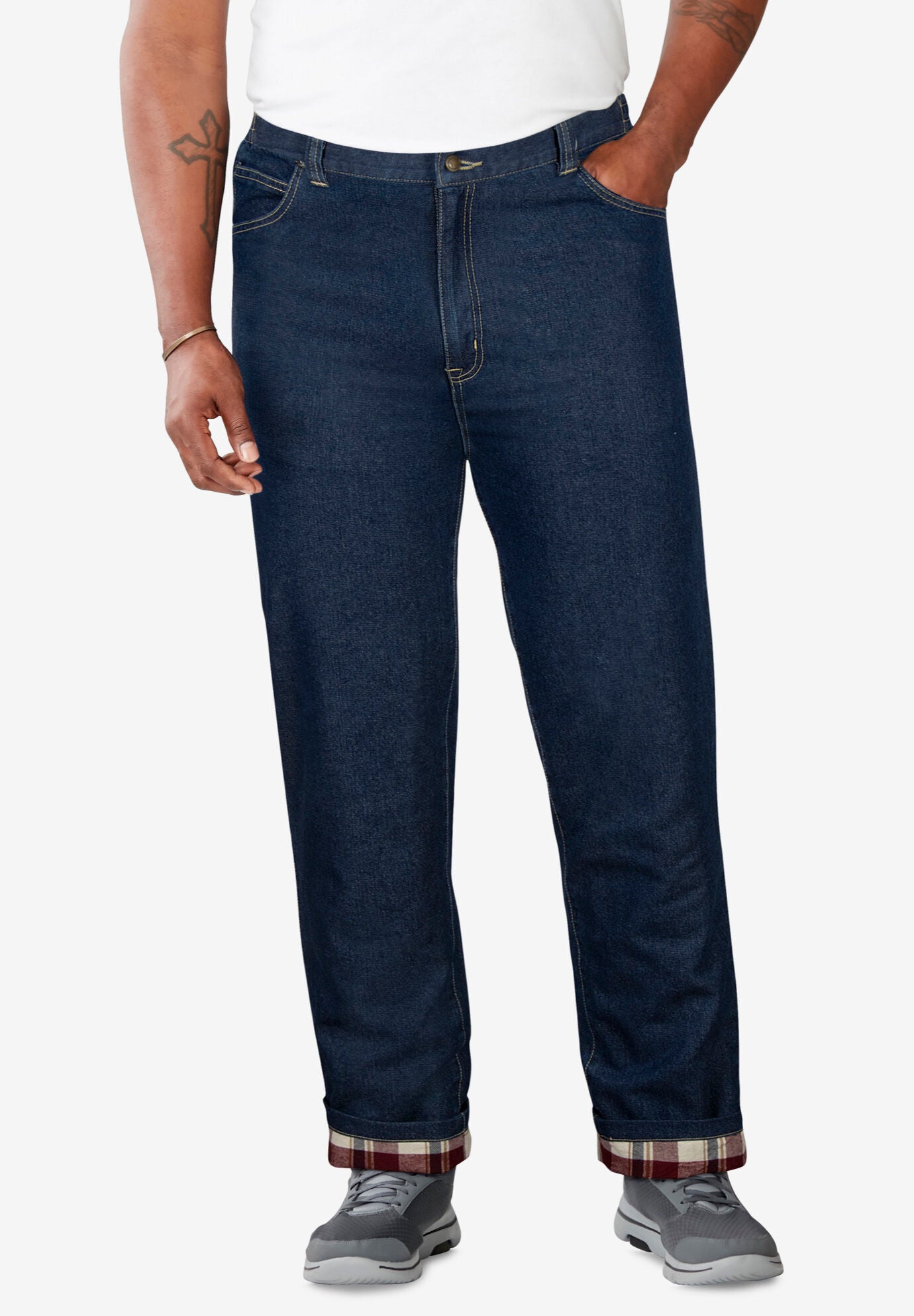 Flannel-Lined Side-Elastic Jeans | Woman Within