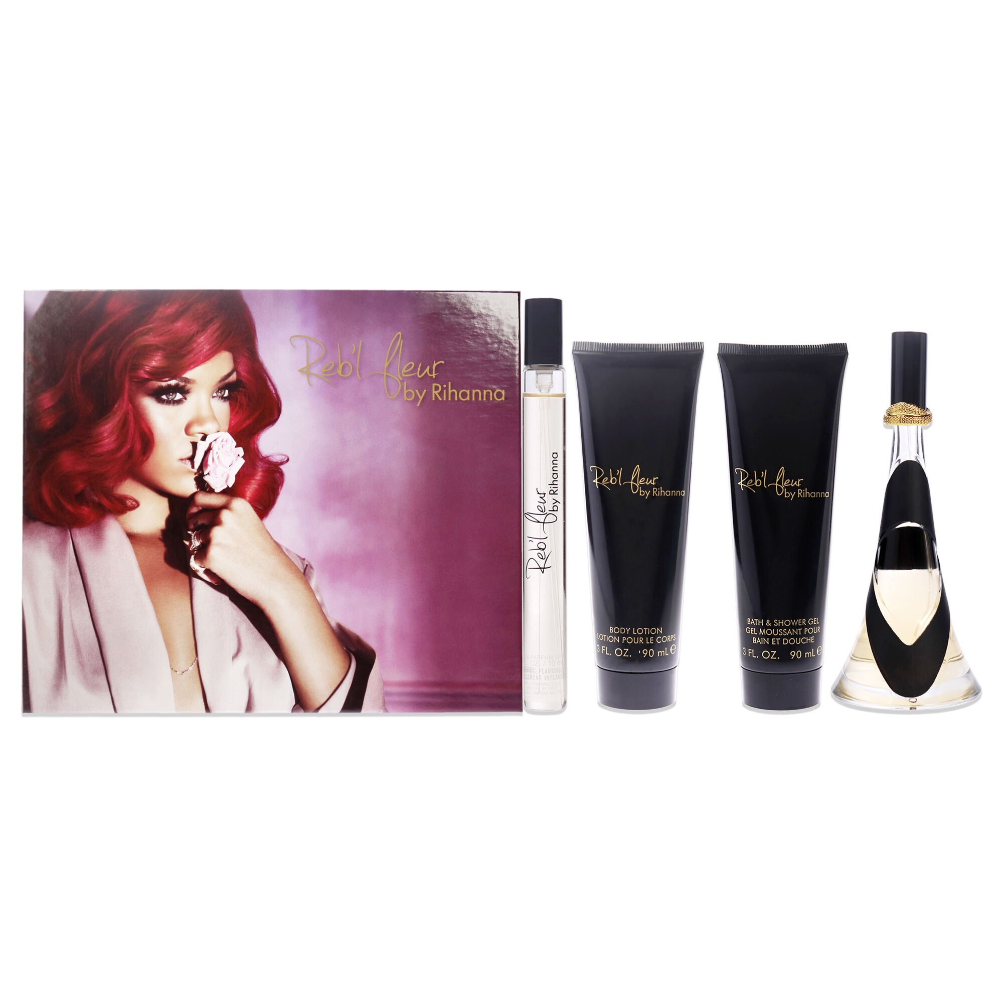 Rebl Fleur by Rihanna for Women - 4 Pc Gift Set 3.4oz EDP Spray, 3oz ...
