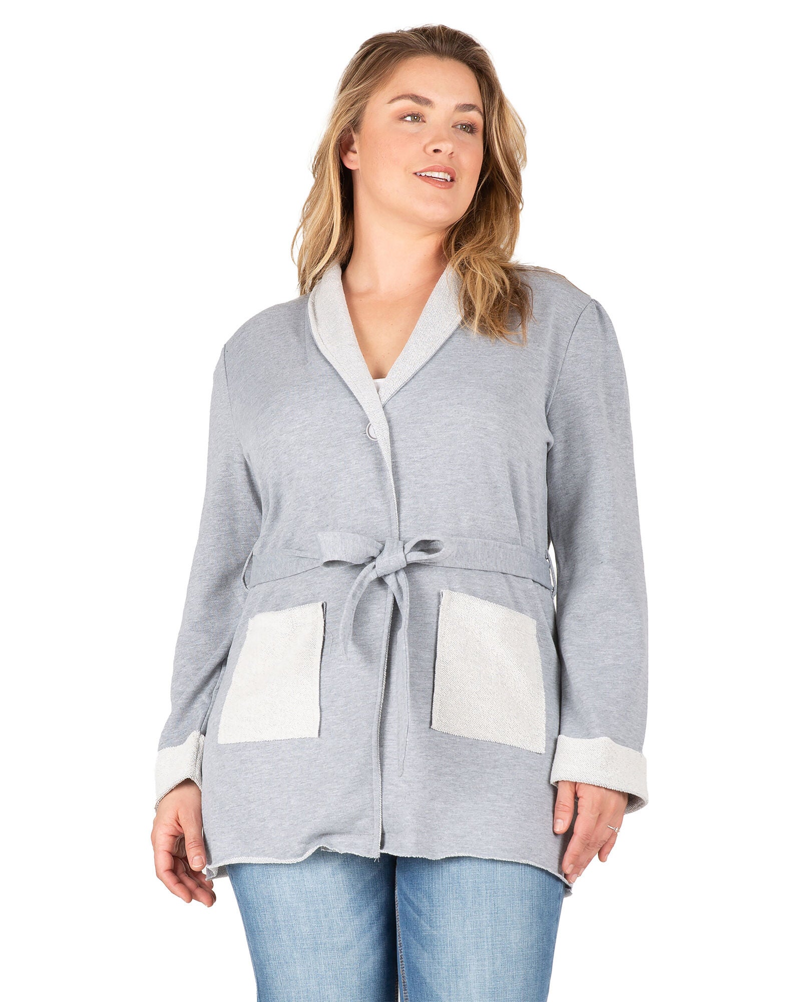 Reverse Trim Shawl Collared Self Tie Cardigan | Woman Within