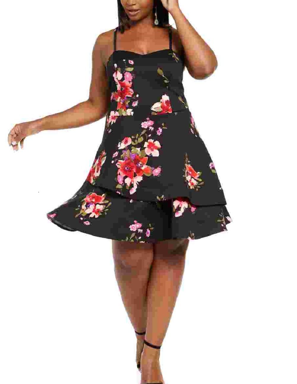 Sequin Hearts Women's Trendy Plus Size Floral Fit & Flare Dress Red ...