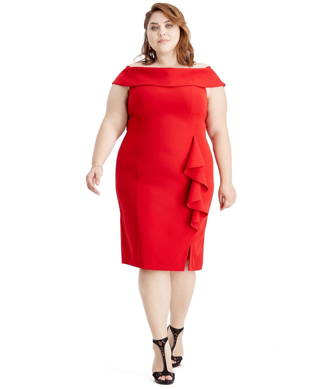 Sl Fashions Women's Plus Size Off-The-Shoulder Sheath Dress Red Size 14 ...