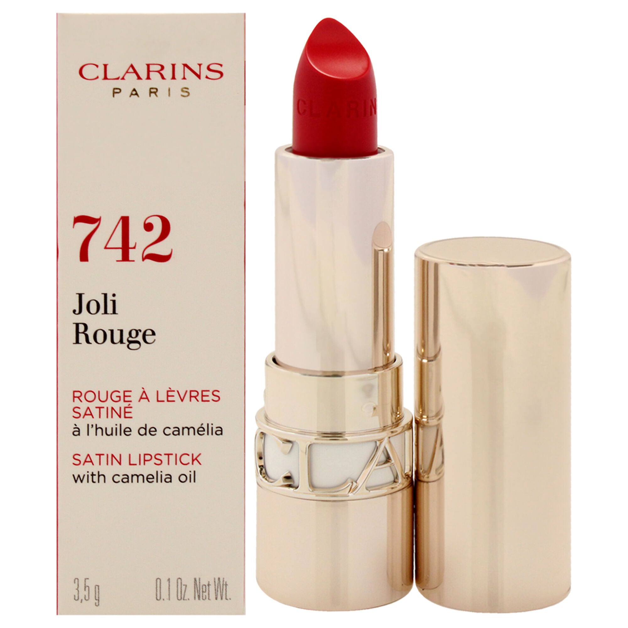 Joli Rouge Satin Lipstick - 742 Joli Rouge by Clarins for Women - 0.1 ...