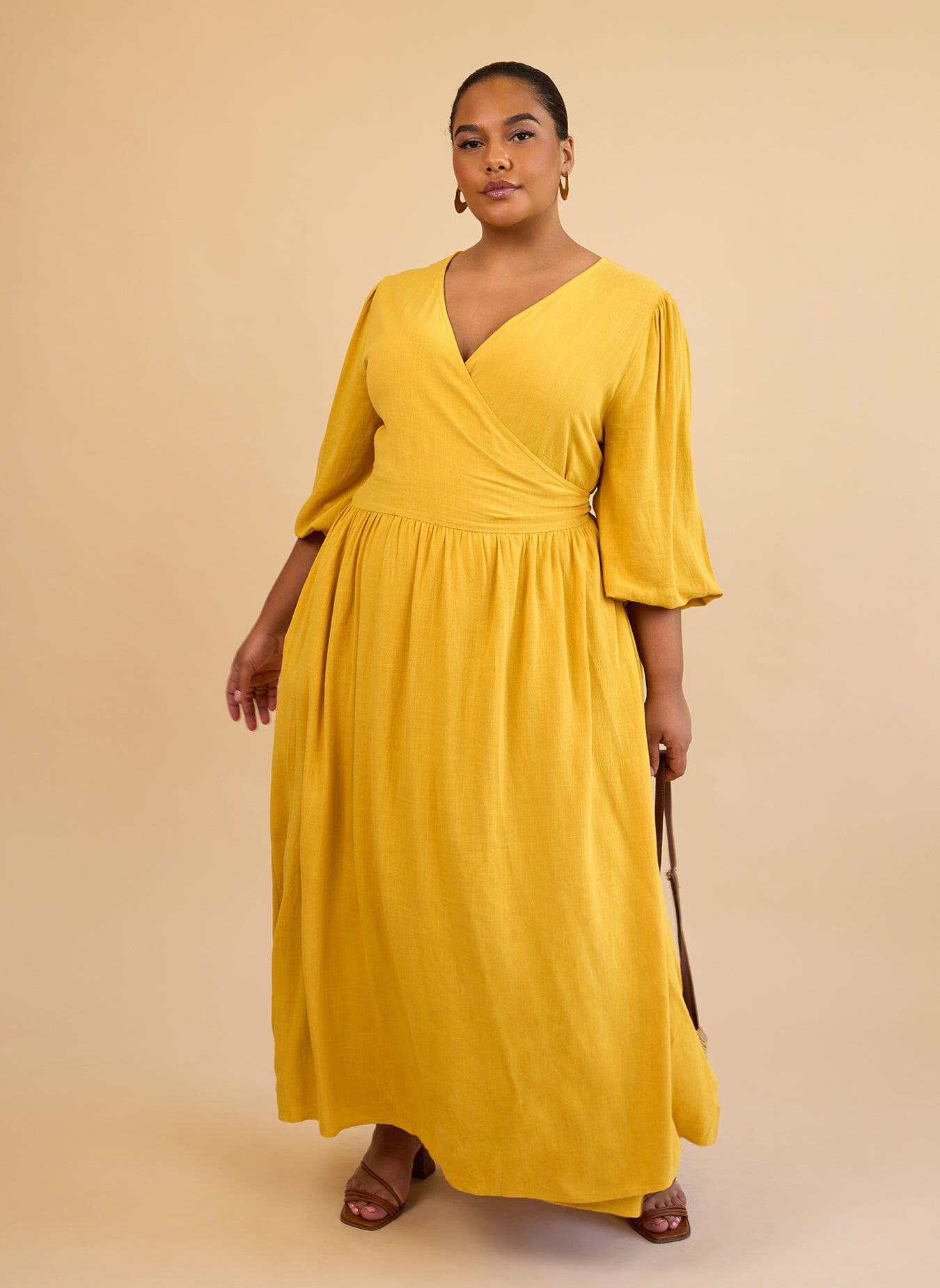 BETTE LINEN BALLON SLEEVE MAXI A LINE DRESS | Woman Within