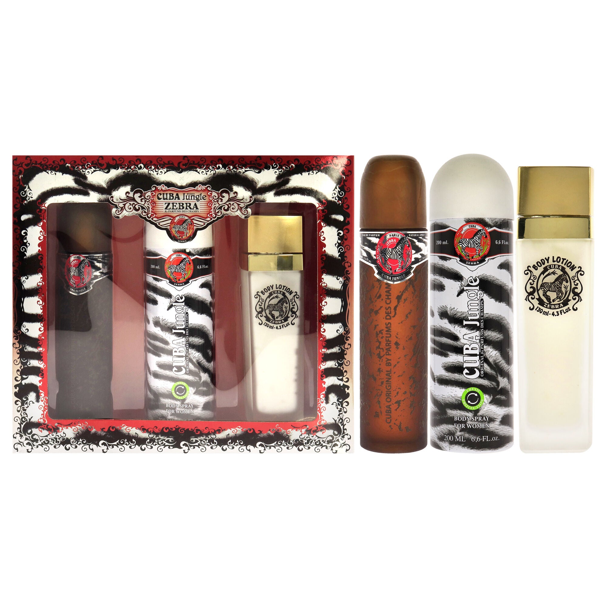 Cuba Jungle Zebra by Cuba for Women - 3 Pc Gift Set 3.3oz EDP Spray, 6 ...