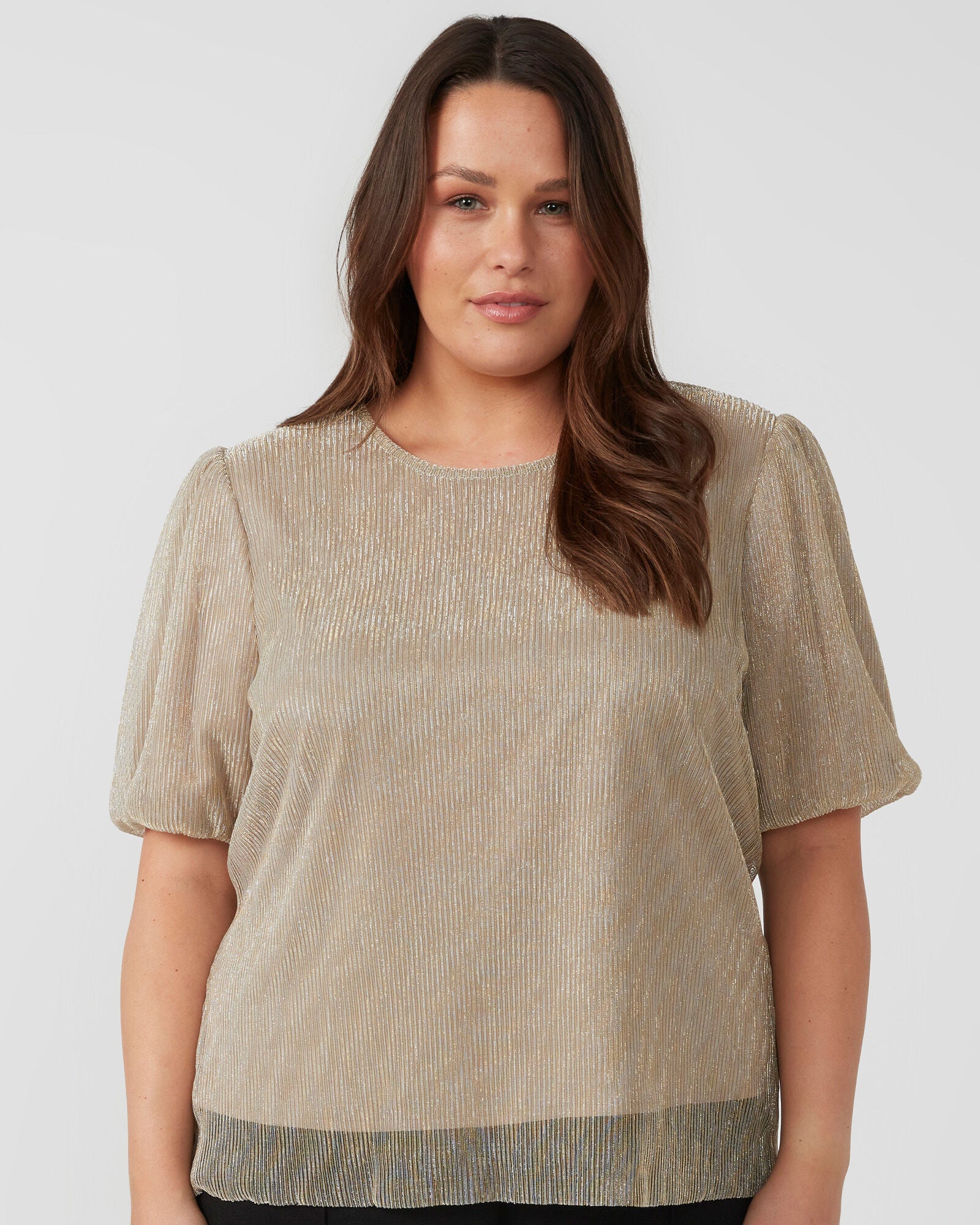Maxime Pleated Gold Shimmer Top | Woman Within