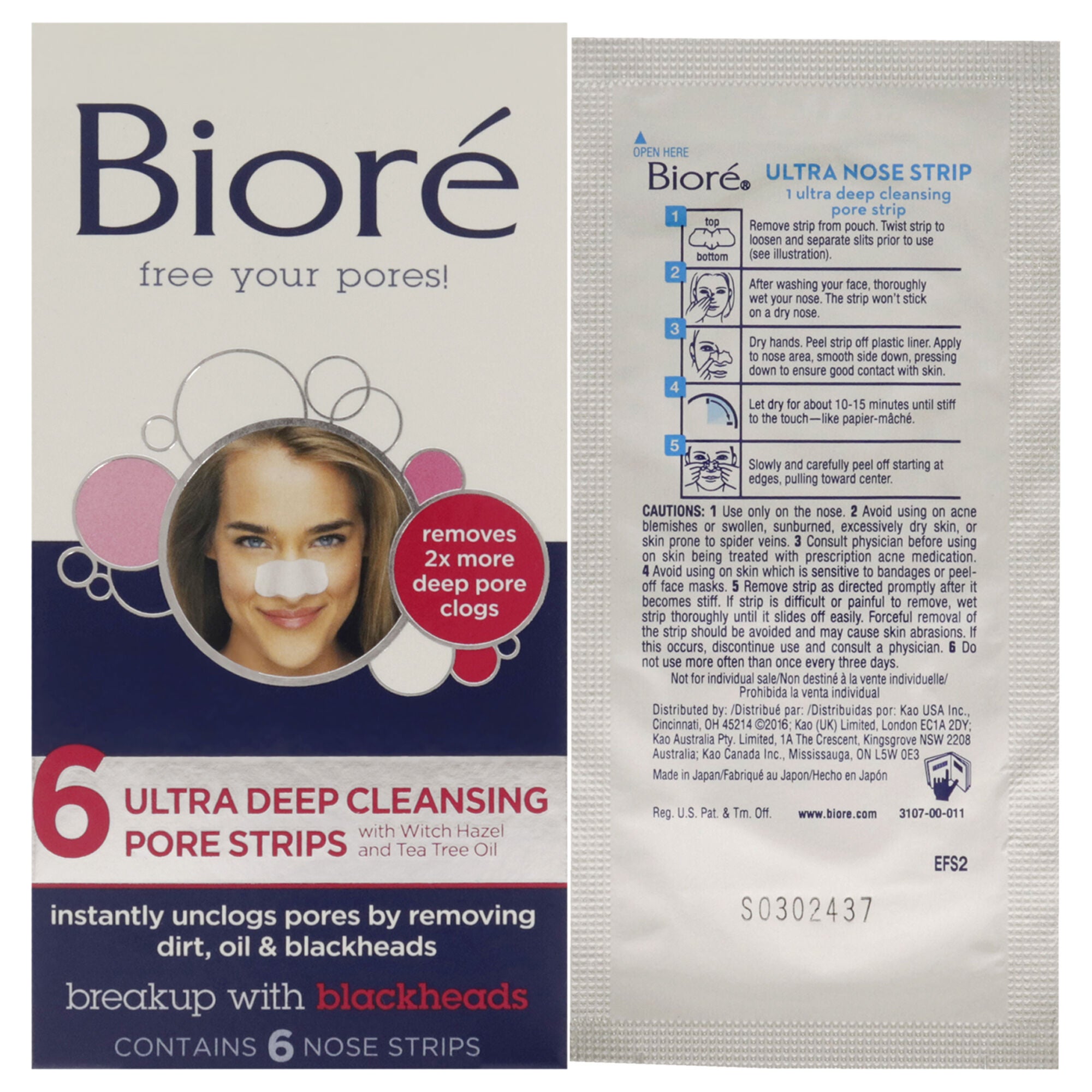 Ultra Deep Cleansing Pore Strips by Biore for Unisex - 6 Pc Pore Strips ...