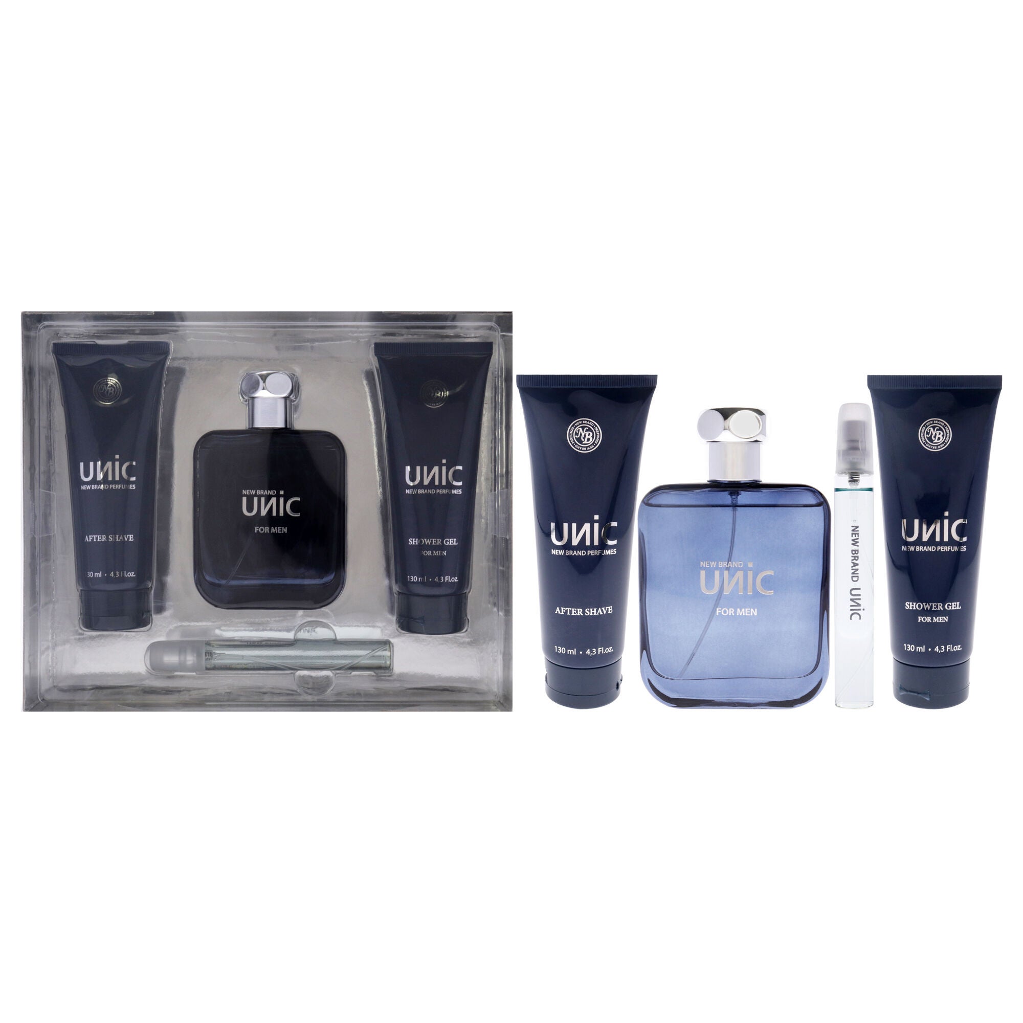 Unic by New Brand for Men - 4 Pc Gift Set 3.3oz EDT Spray, 0.5oz EDT ...