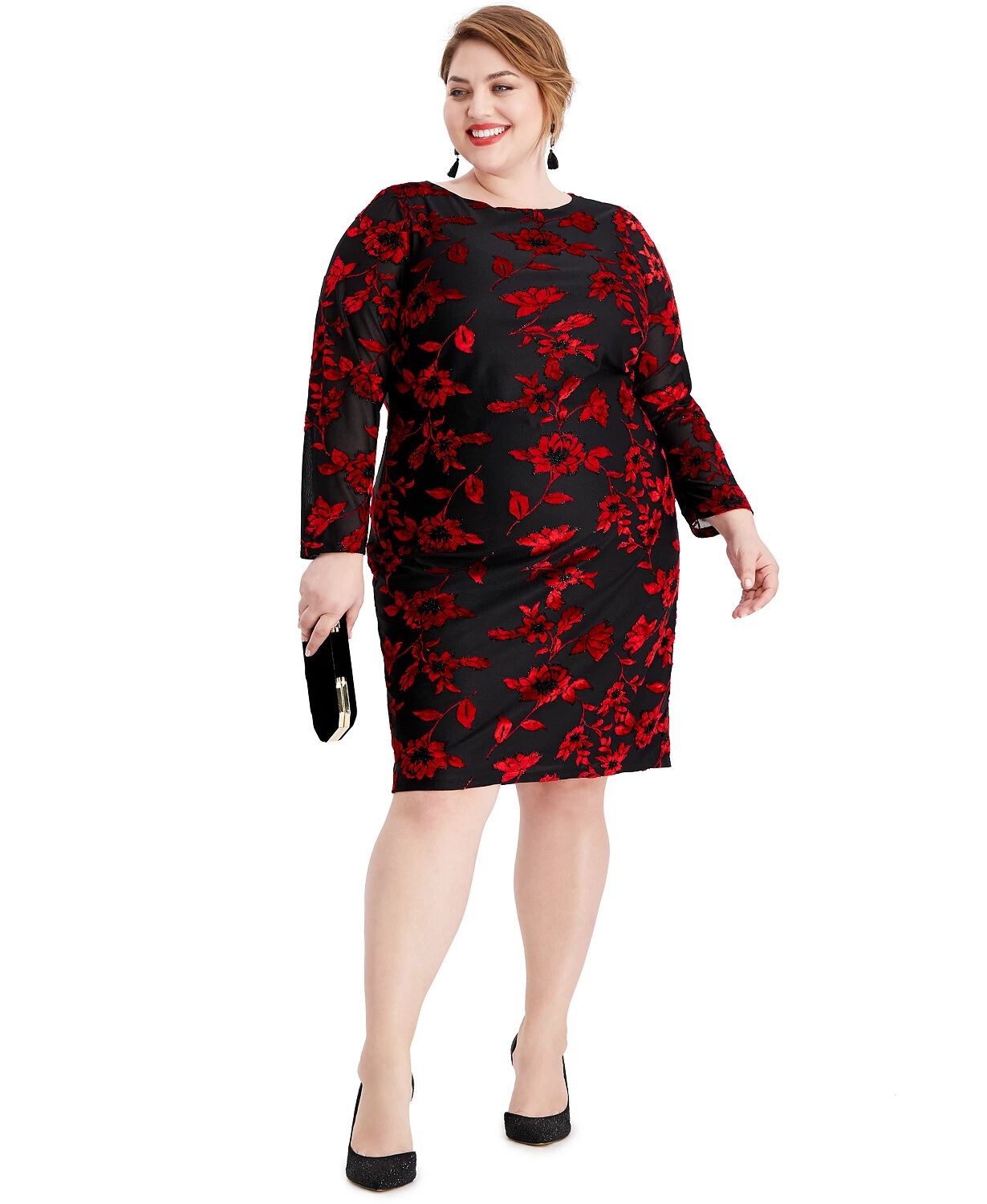Jessica Howard Women's Plus Size Embellished Floral Burnout Dress ...