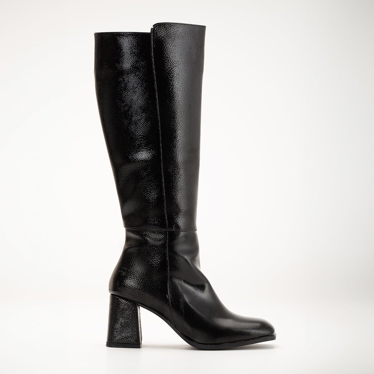 ADELE - BLACK PATENT KNEE HIGH BOOTS | Woman Within