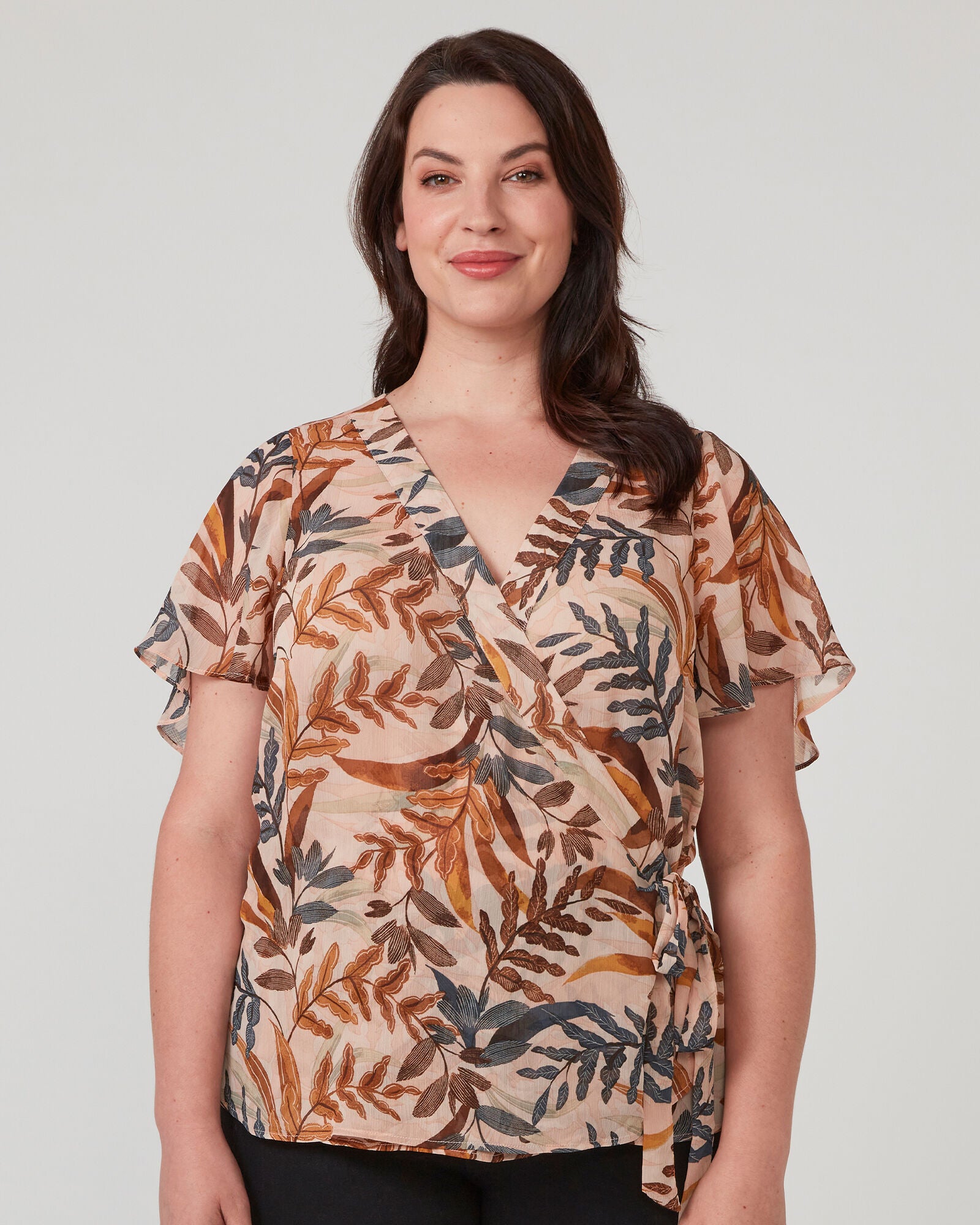 Tropic Leaves Pink Floral Wrap Top | Woman Within