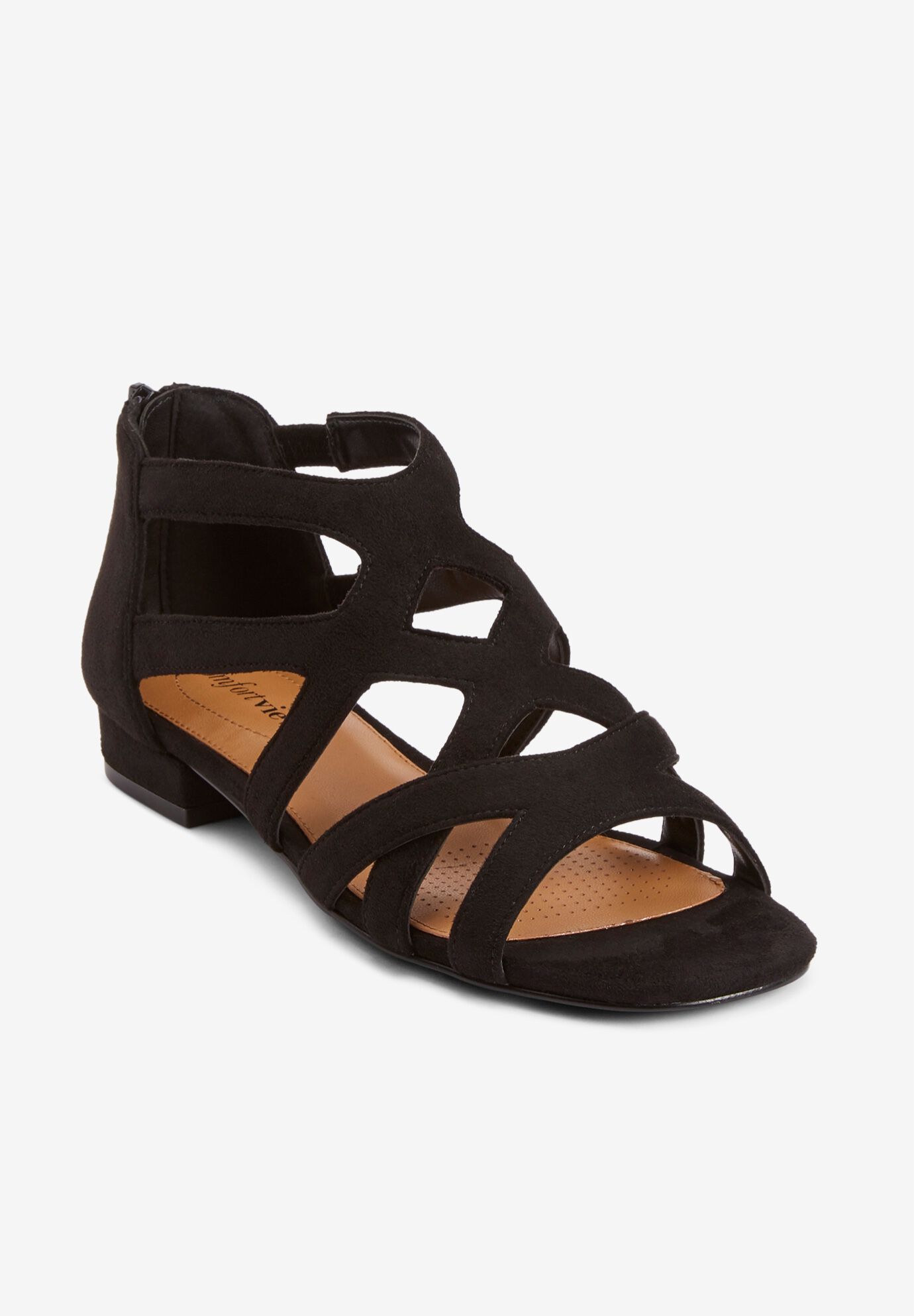 Versatile Summer Lana Sandal with Back Zipper, Black | Woman Within