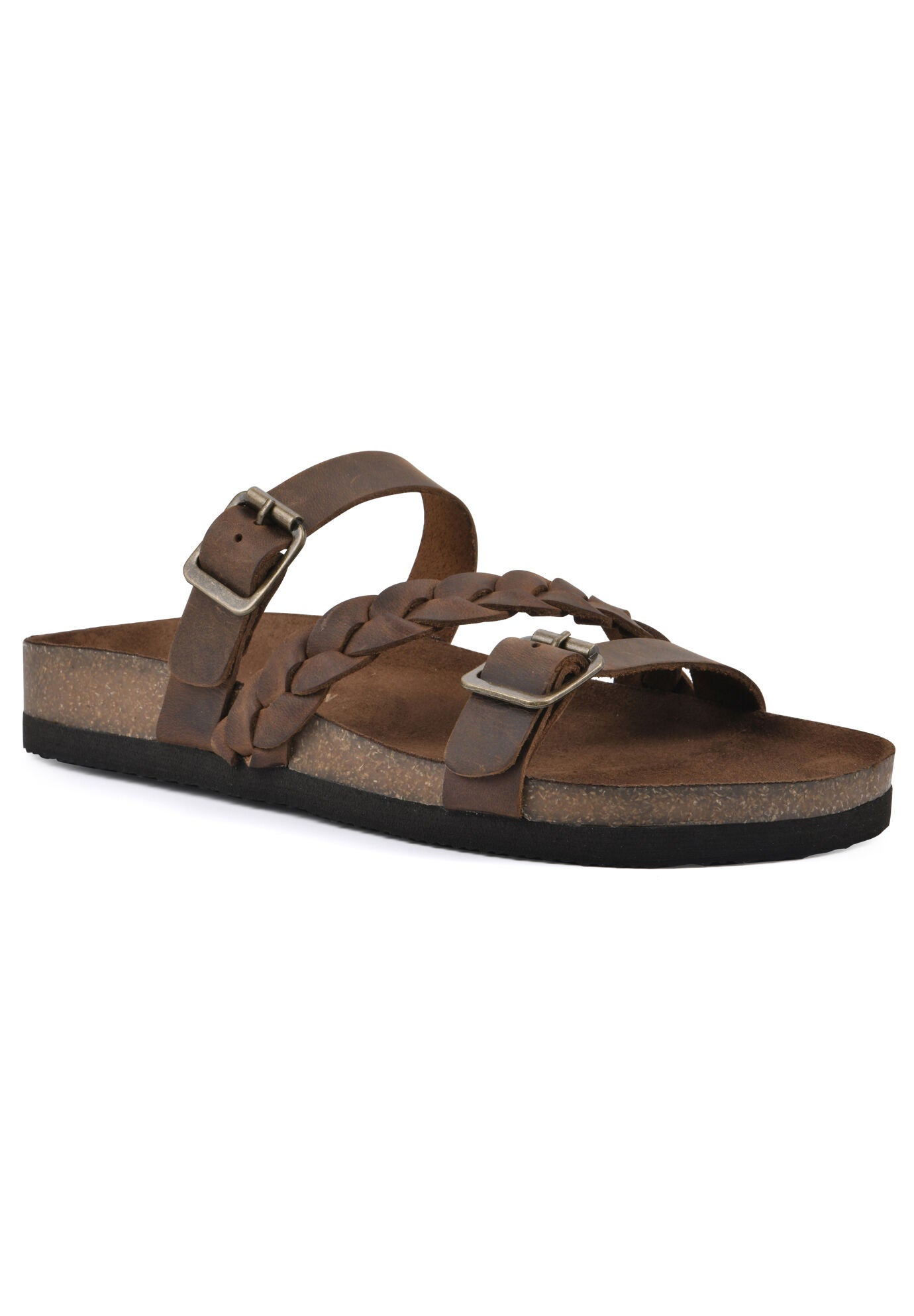 Hunting Sandal with Leather Straps & Braided Detail, 4496985 | Woman Within
