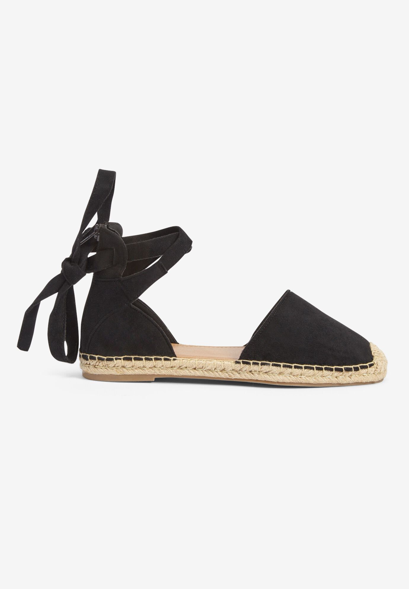 Shayla Espadrille with Strappy Suede-Like Design, Black | Woman Within