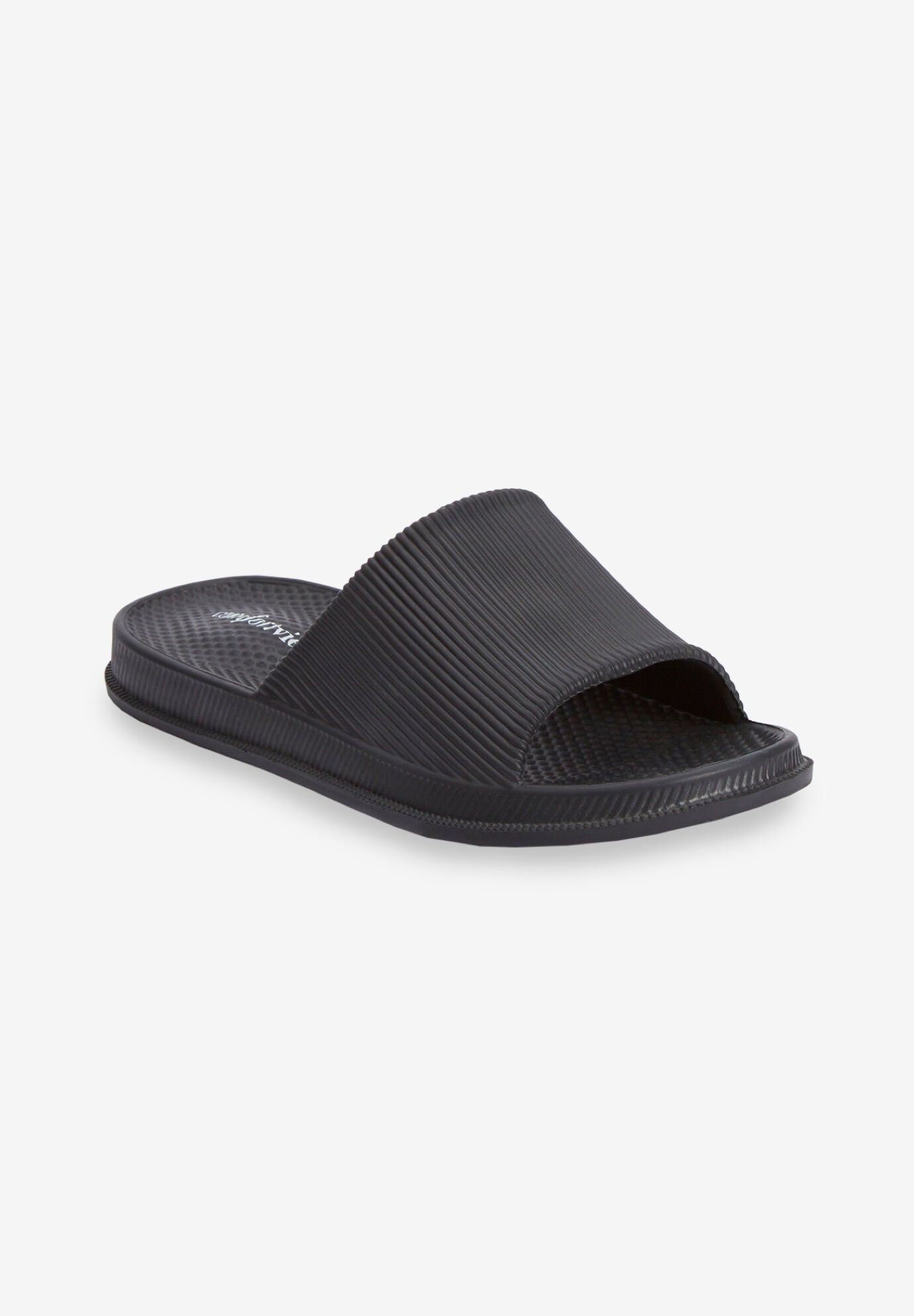 Rubber Slide by Comfortview - Easy On/Off Sandal, Black | Woman Within