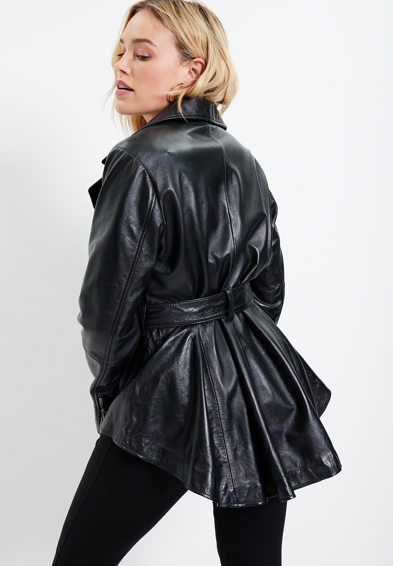 High-Low Peplum Leather Jacket - Plus Size, Black | Woman Within
