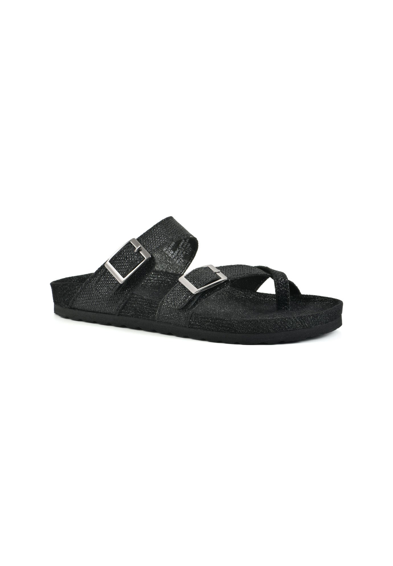Gracie Leather Sandal with Contoured Footbed, Black Glitter Fabric ...