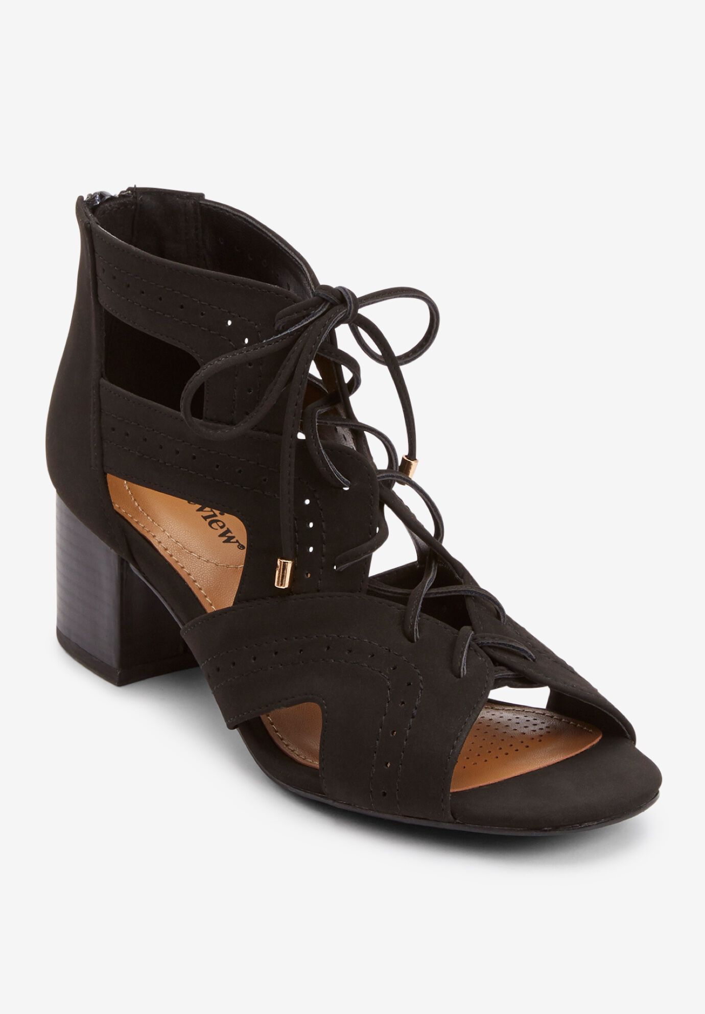 Lucinda Shootie with Adjustable Lace and Zipper, Black | Woman Within