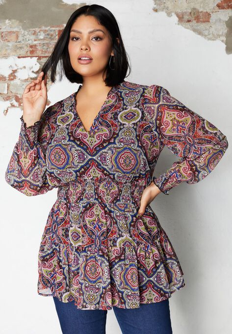 Smocked Georgette Tunic | Woman Within