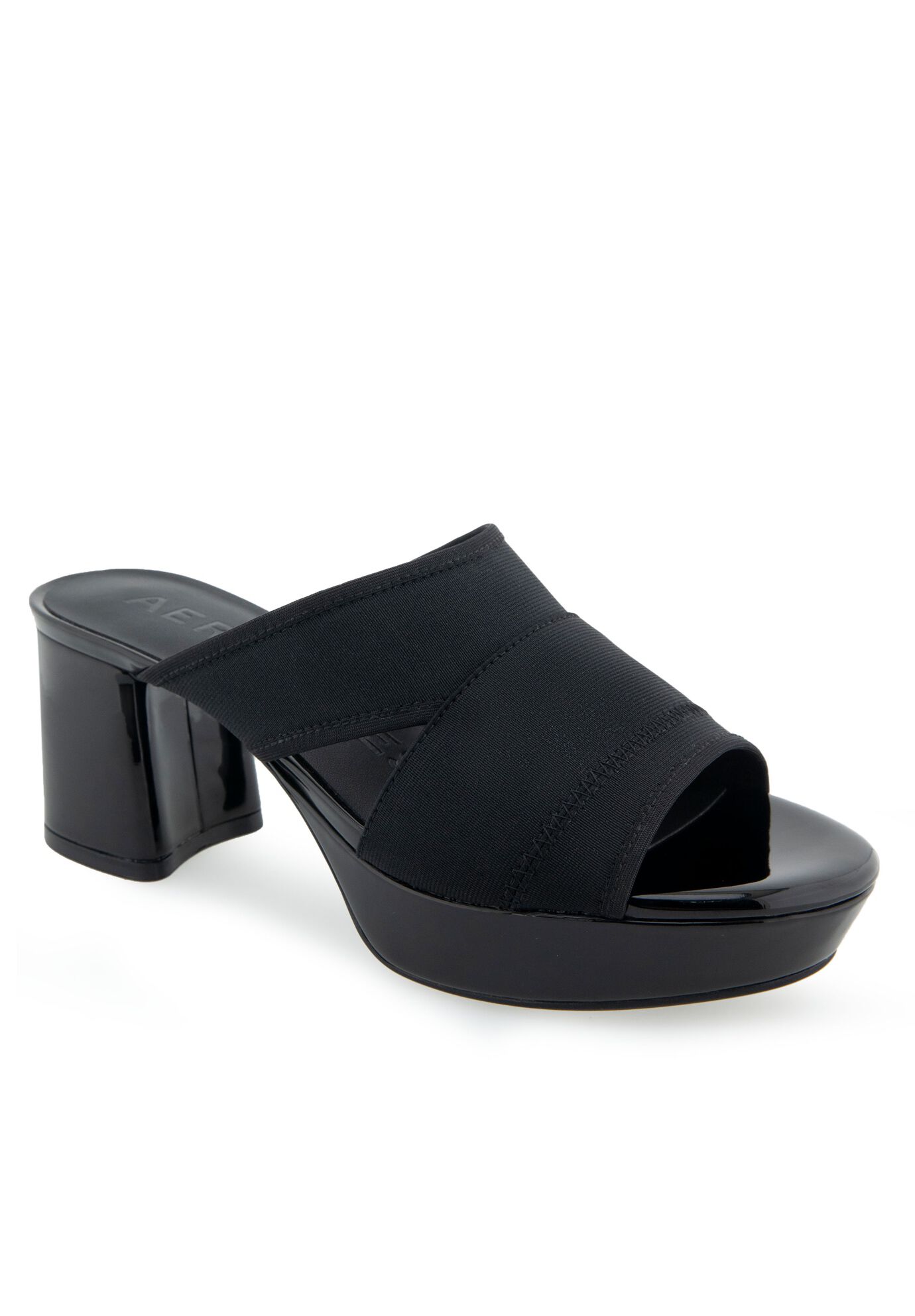 Platform Carma Sandal - Elastic Slide Upper, Black Elastic | Woman Within