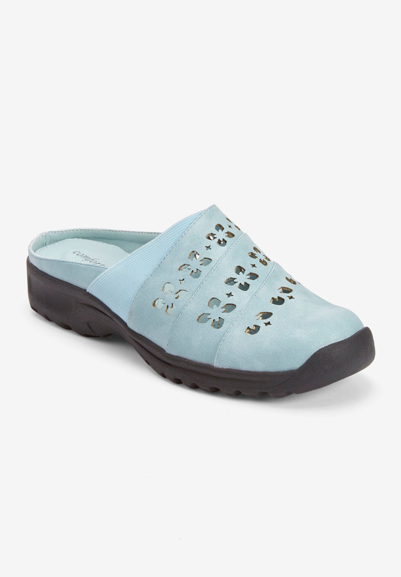 Leather Slip-On Lenox Mule with Padded Insoles, Pearl Grey | Woman Within