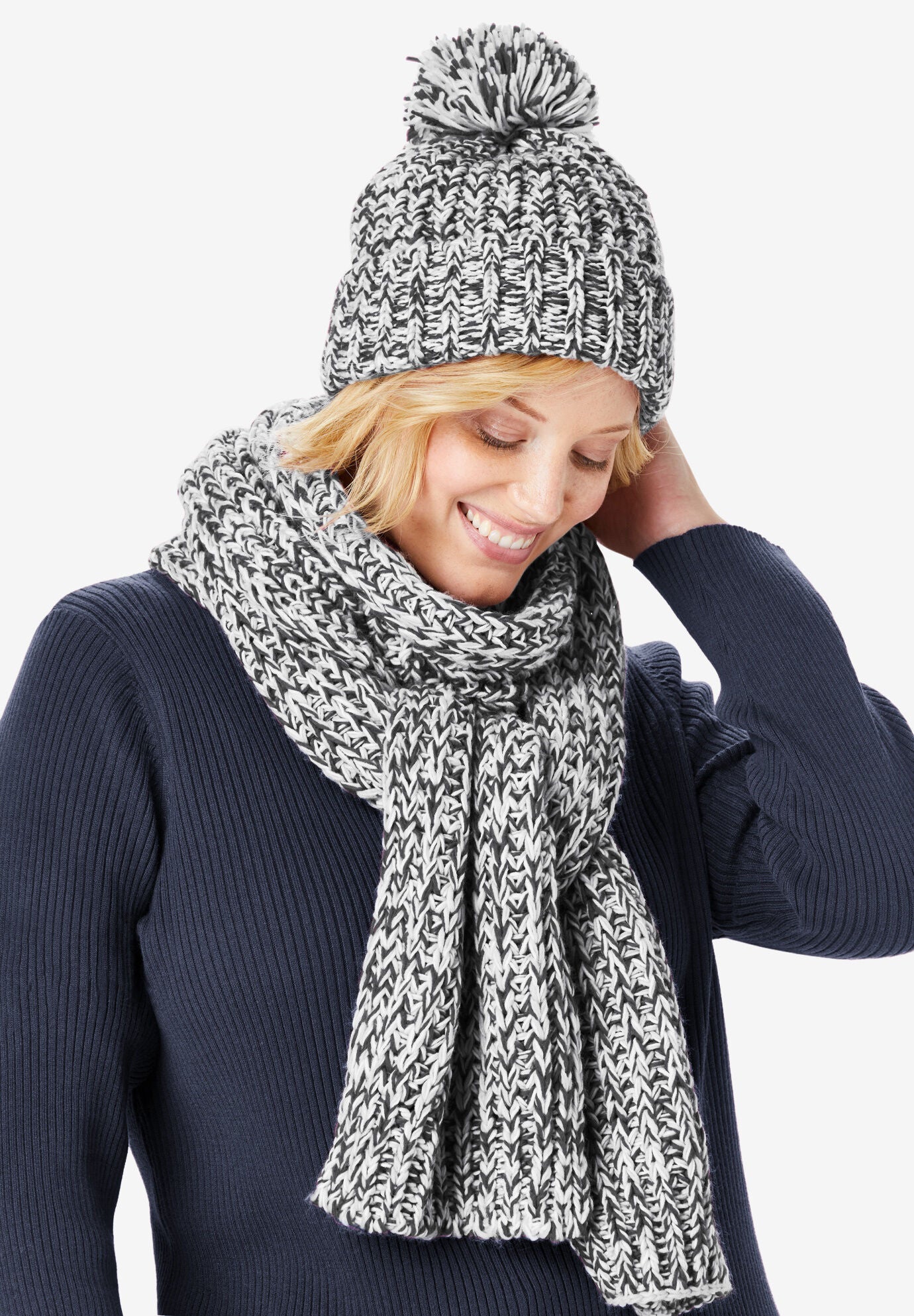 Marled Knit Hat and Scarf Set Winter Accessories, 4436812 | Woman Within