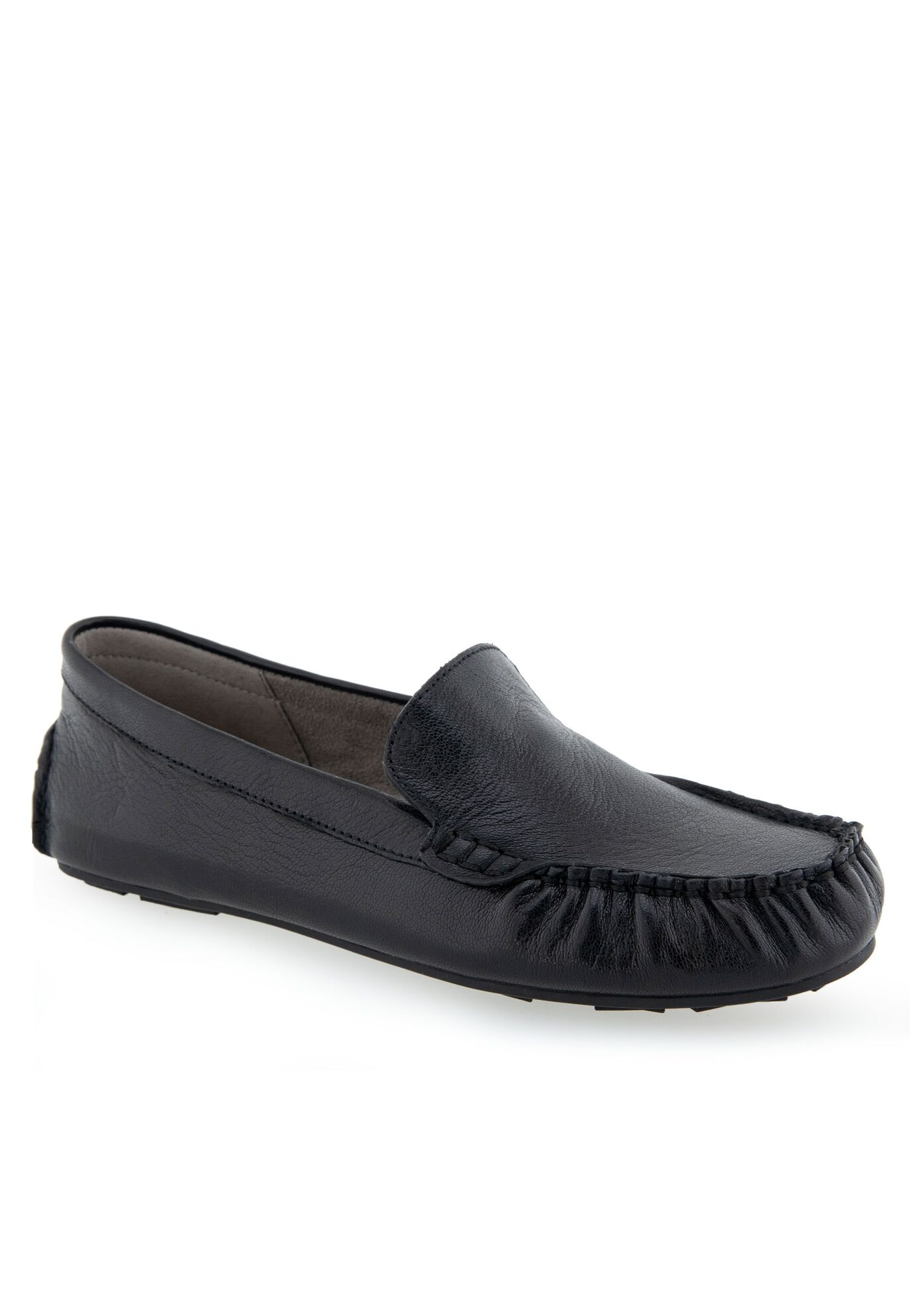 Aerosoles Coby Flat Diamond Outsole Shoes, Black Leather | Woman Within