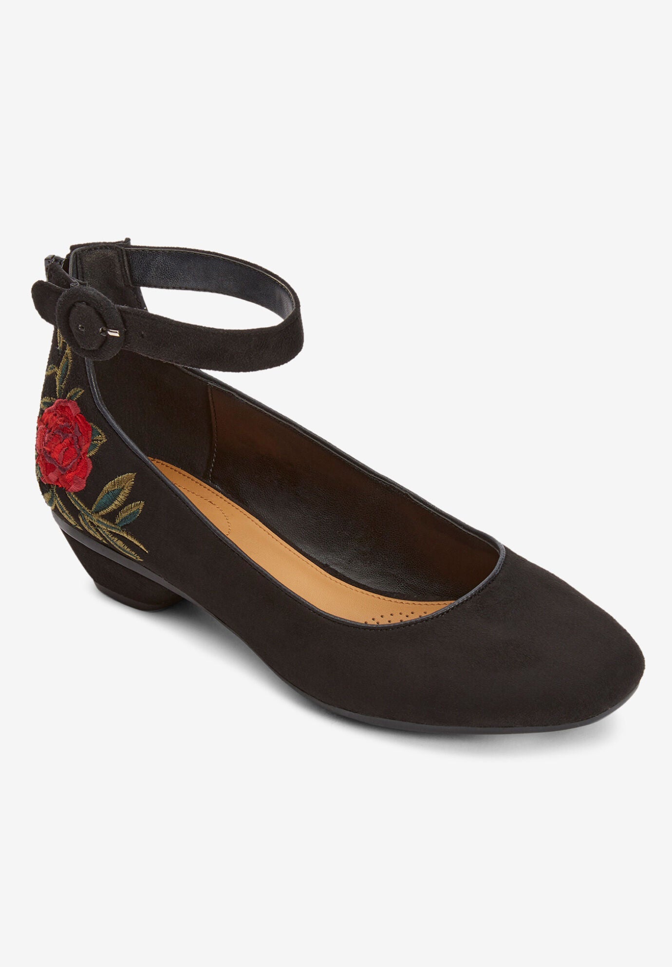 Plus-Size Suede Zip Pumps – Pixie Model, Multi Embroidery | Woman Within