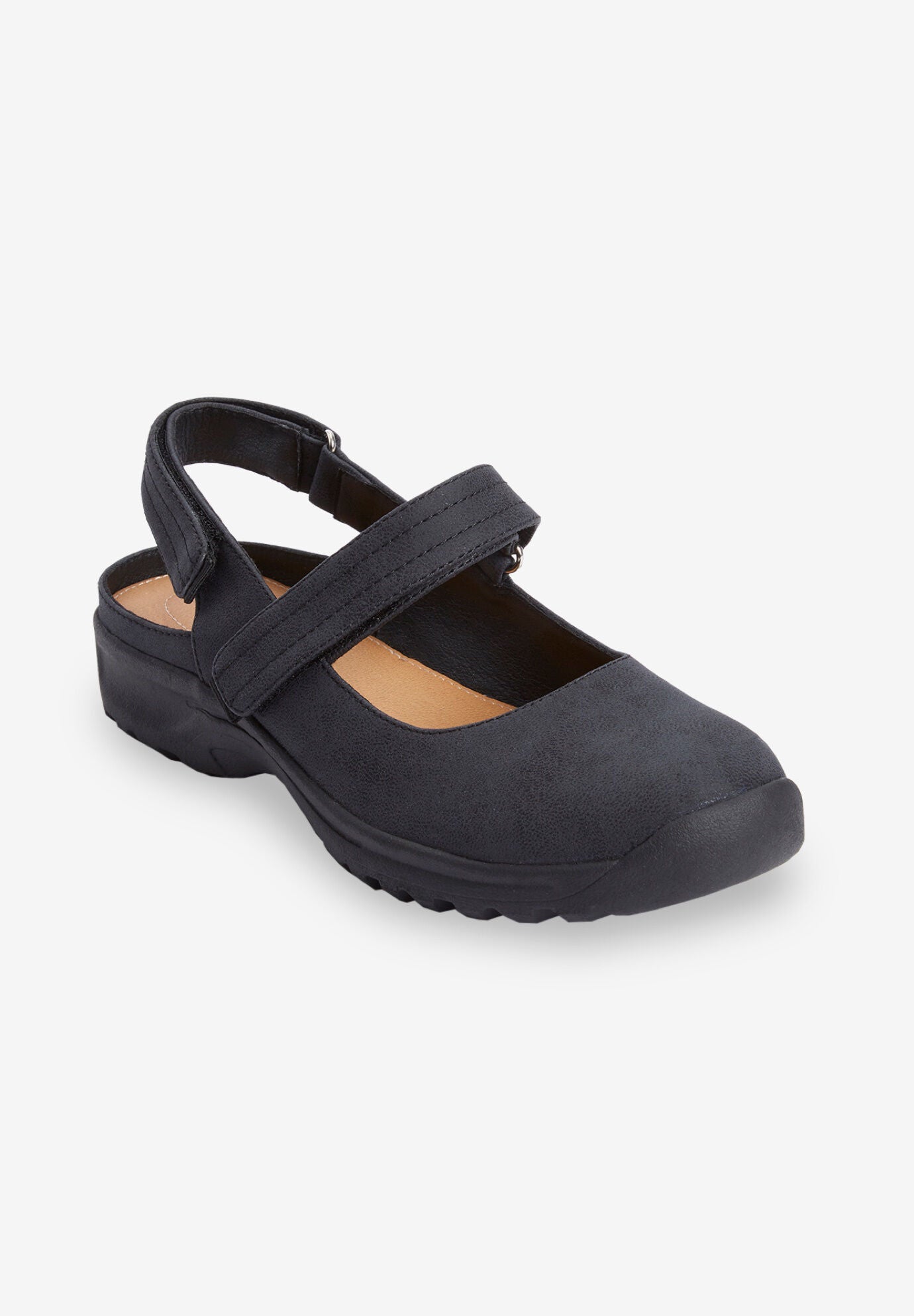Joelle Sling – Adjustable Straps Suede Slip-On, Black | Woman Within