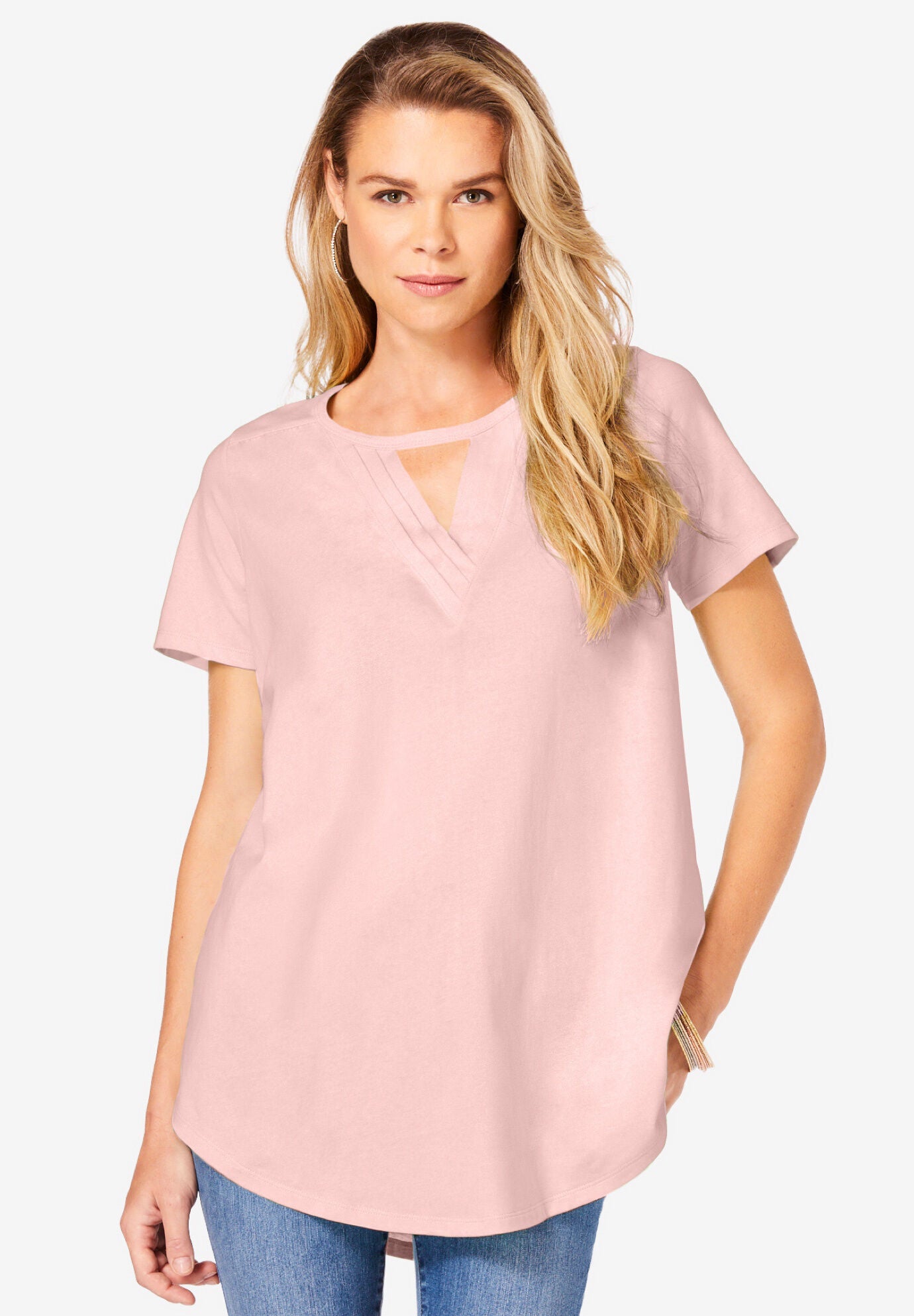 Keyhole Pleated Short-Sleeve Ultimate Tee | Woman Within