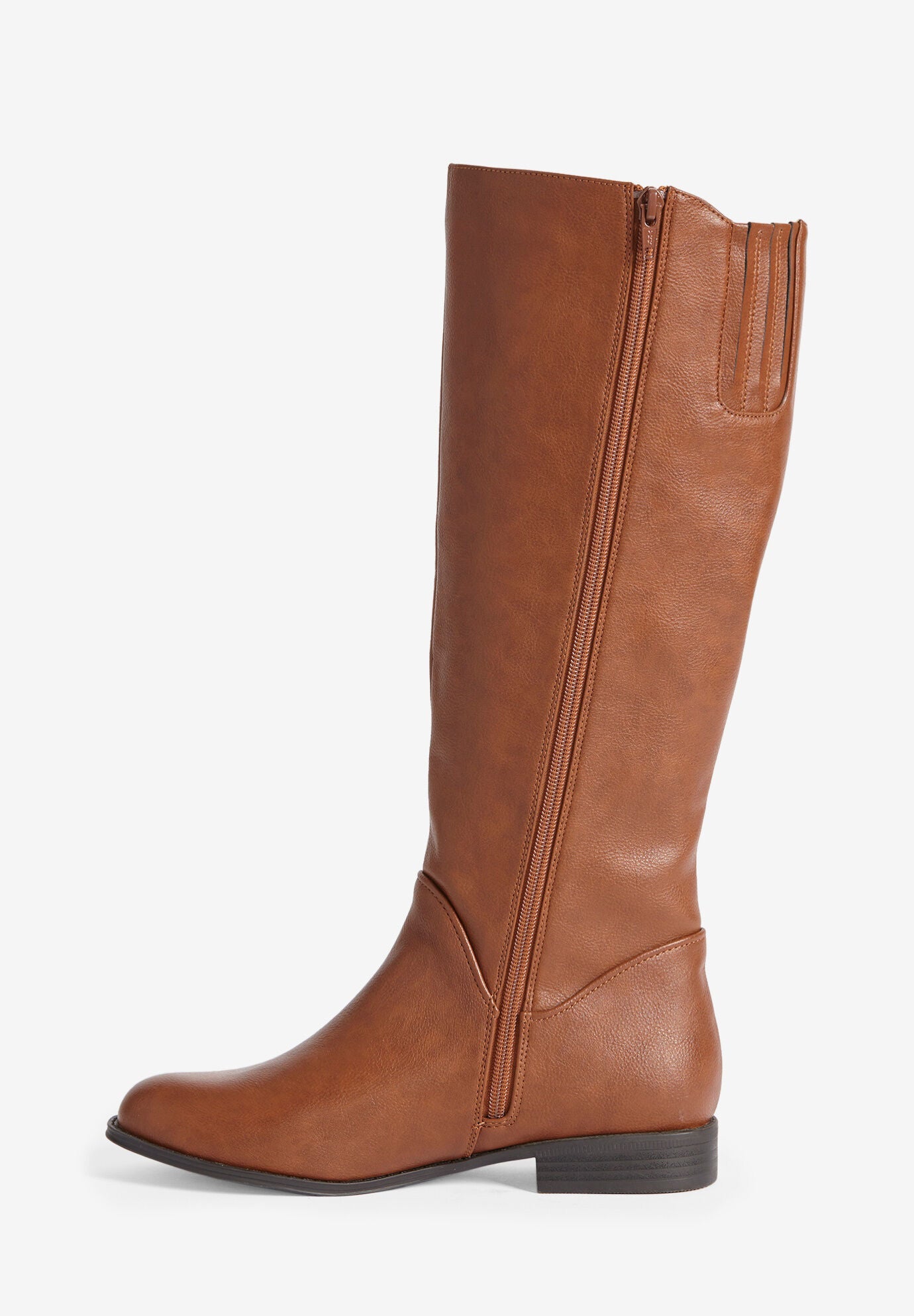 Wide Calf Leather-Like Lili Boot, Cognac | Woman Within