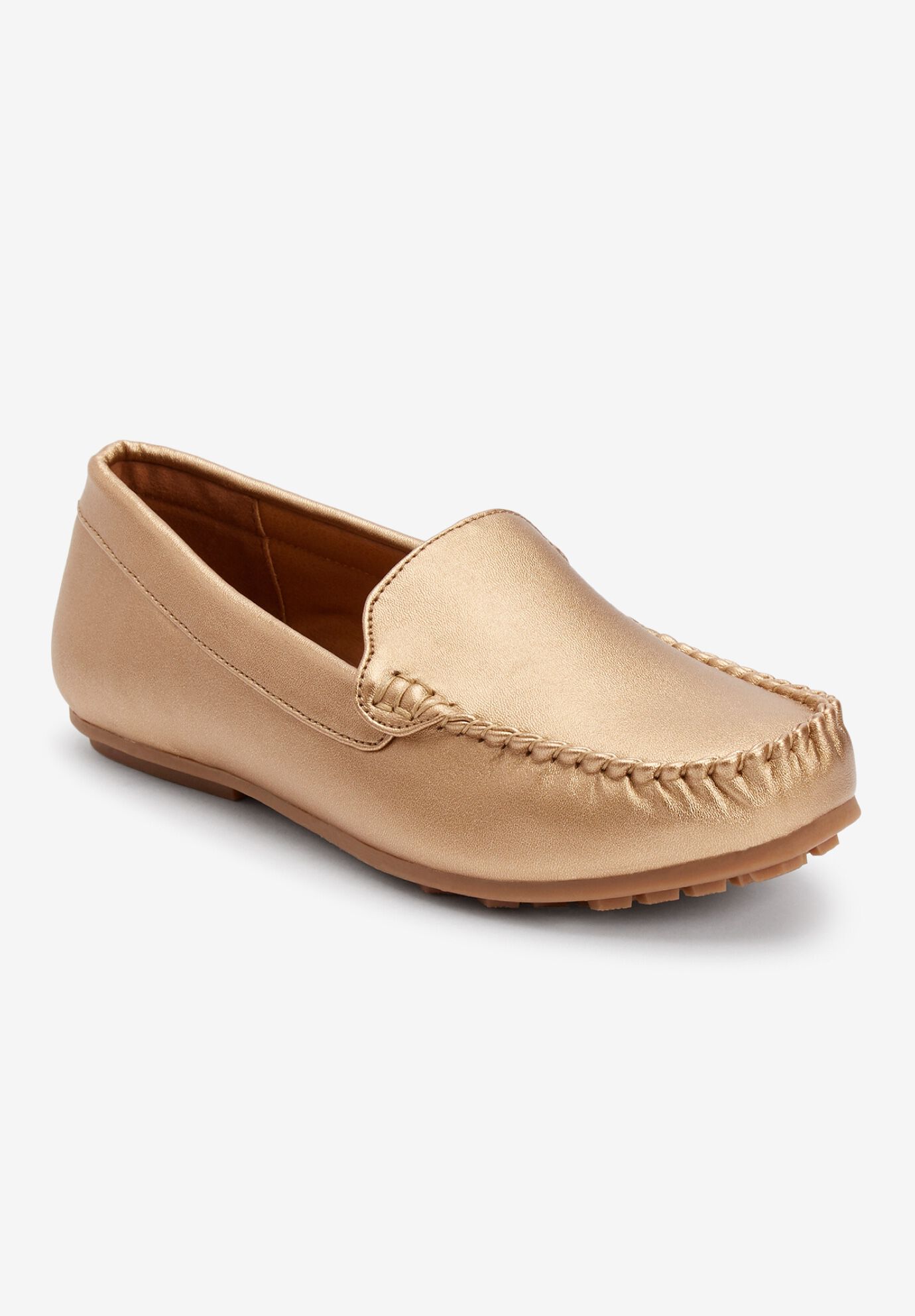 Milena Leather-like Moccasin - Women's Flats, Teal | Woman Within