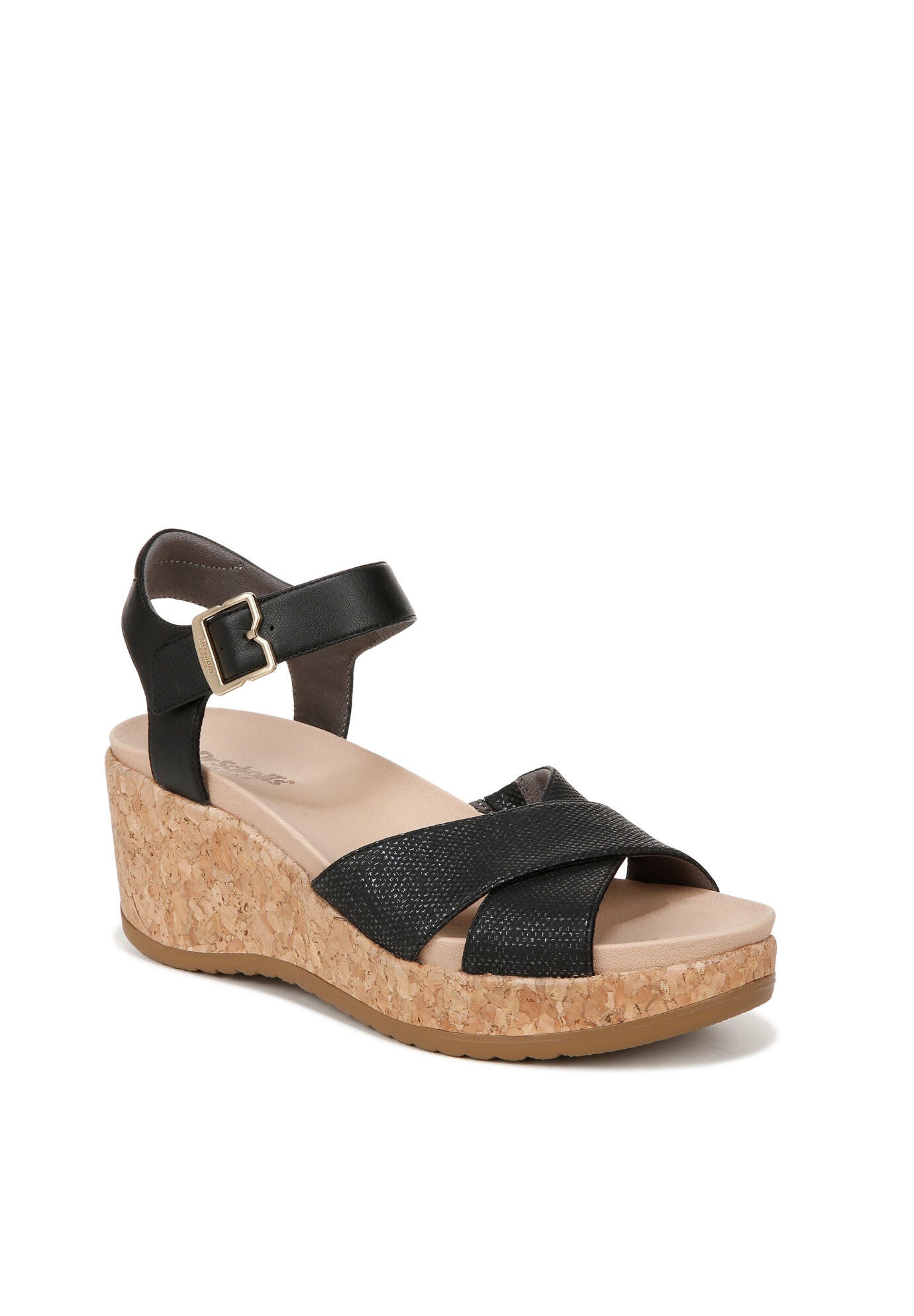 Citrine Sun Wedge Sandal - Casual Espadrilles, Black Faux Leather ...