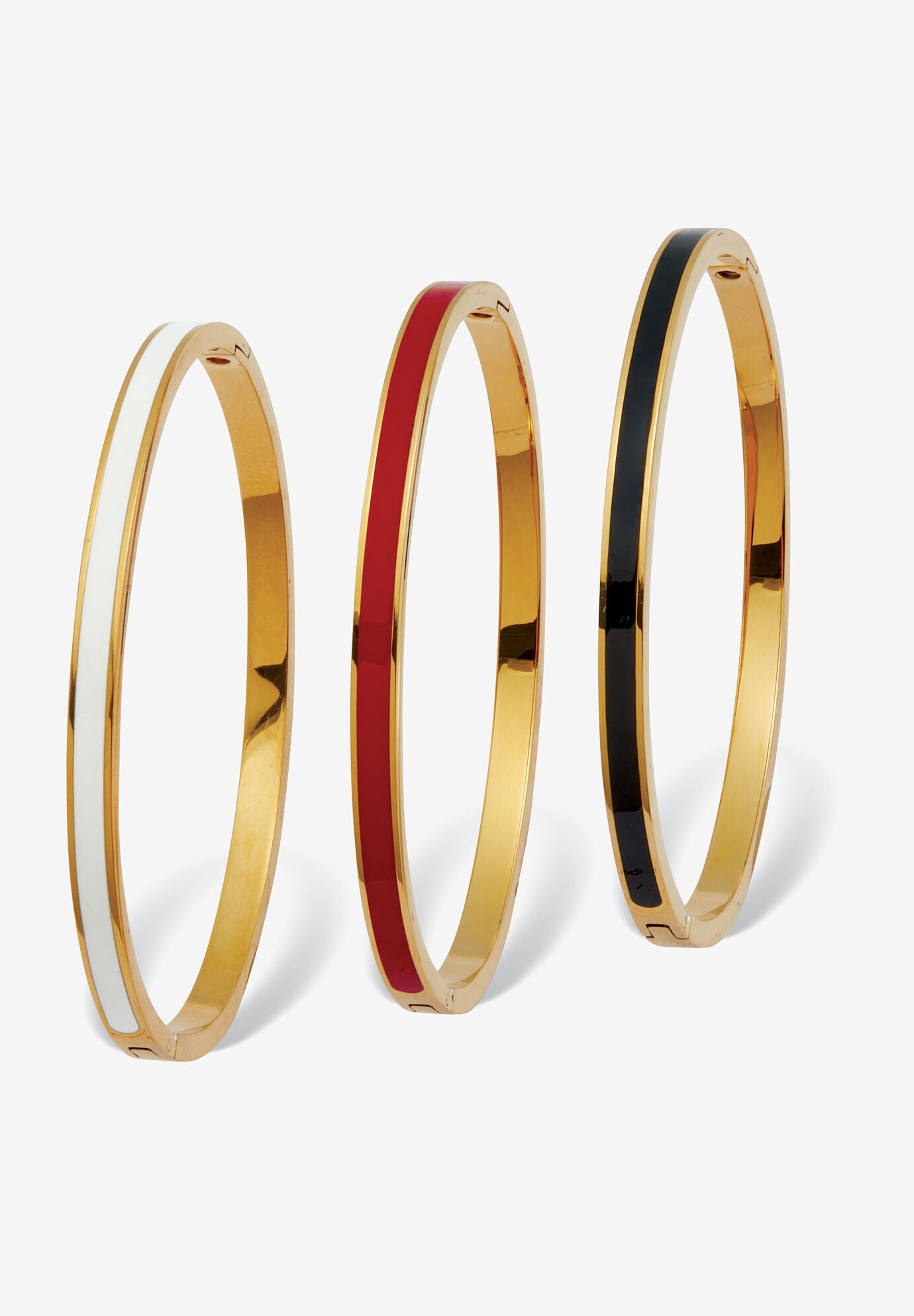 Enamel Gold Ion-Plated Stainless Steel Bangle Bracelets 7-Inch, 3-Piece ...