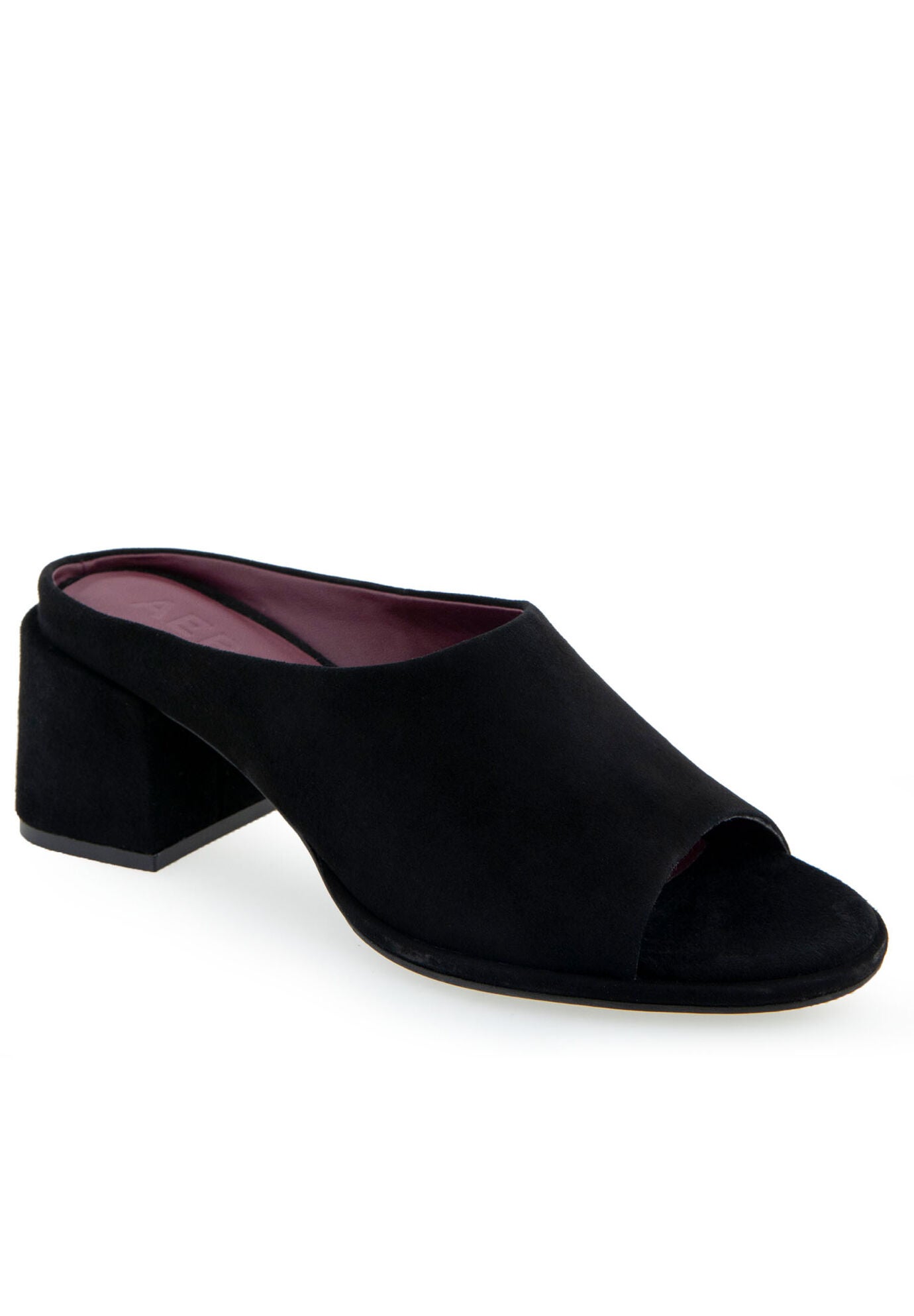 Elegant Ninole Mule with Block Heel Suede, Black Suede | Woman Within