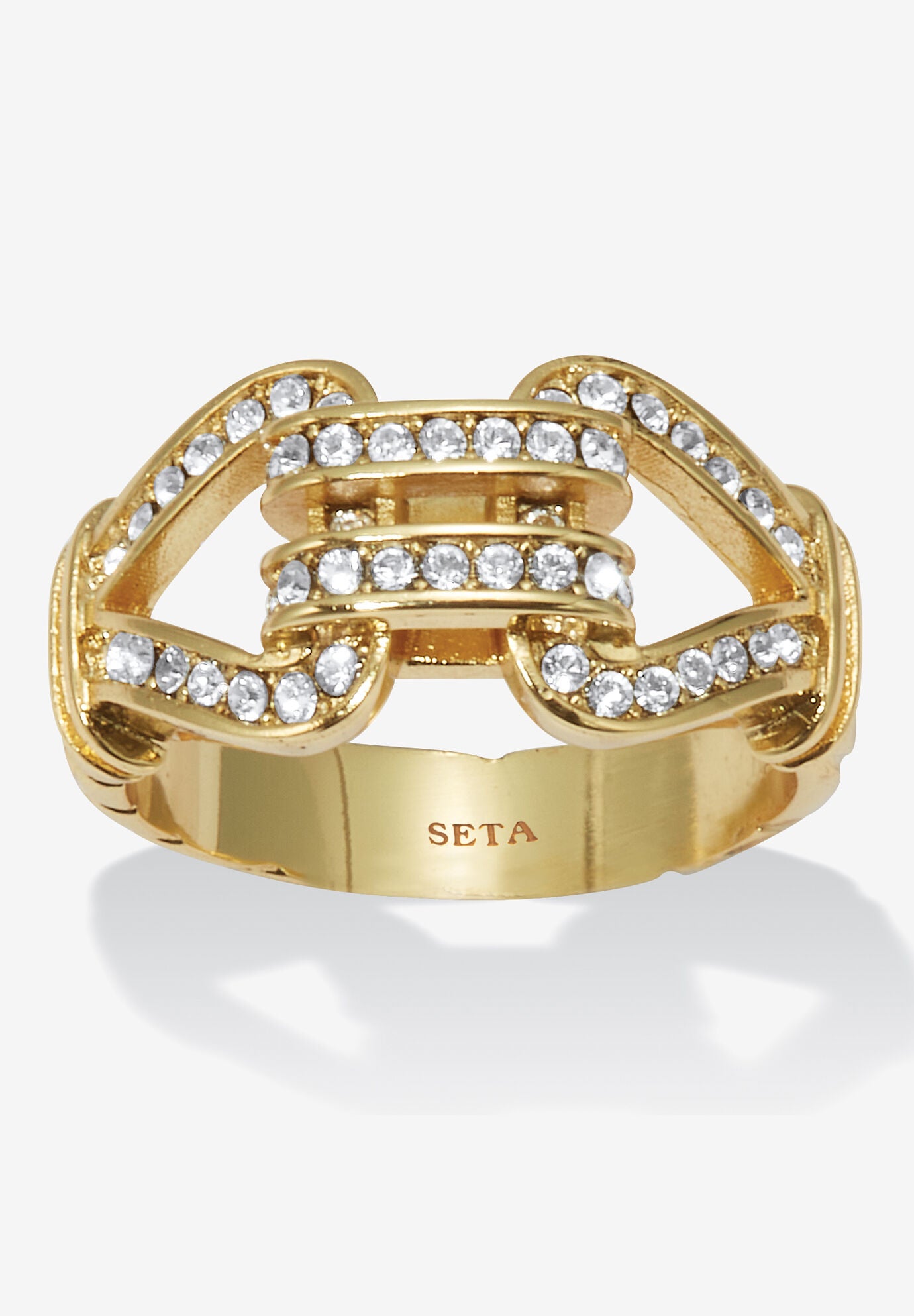 Round Crystal 14K Yellow Gold-Plated Link Ring | Woman Within