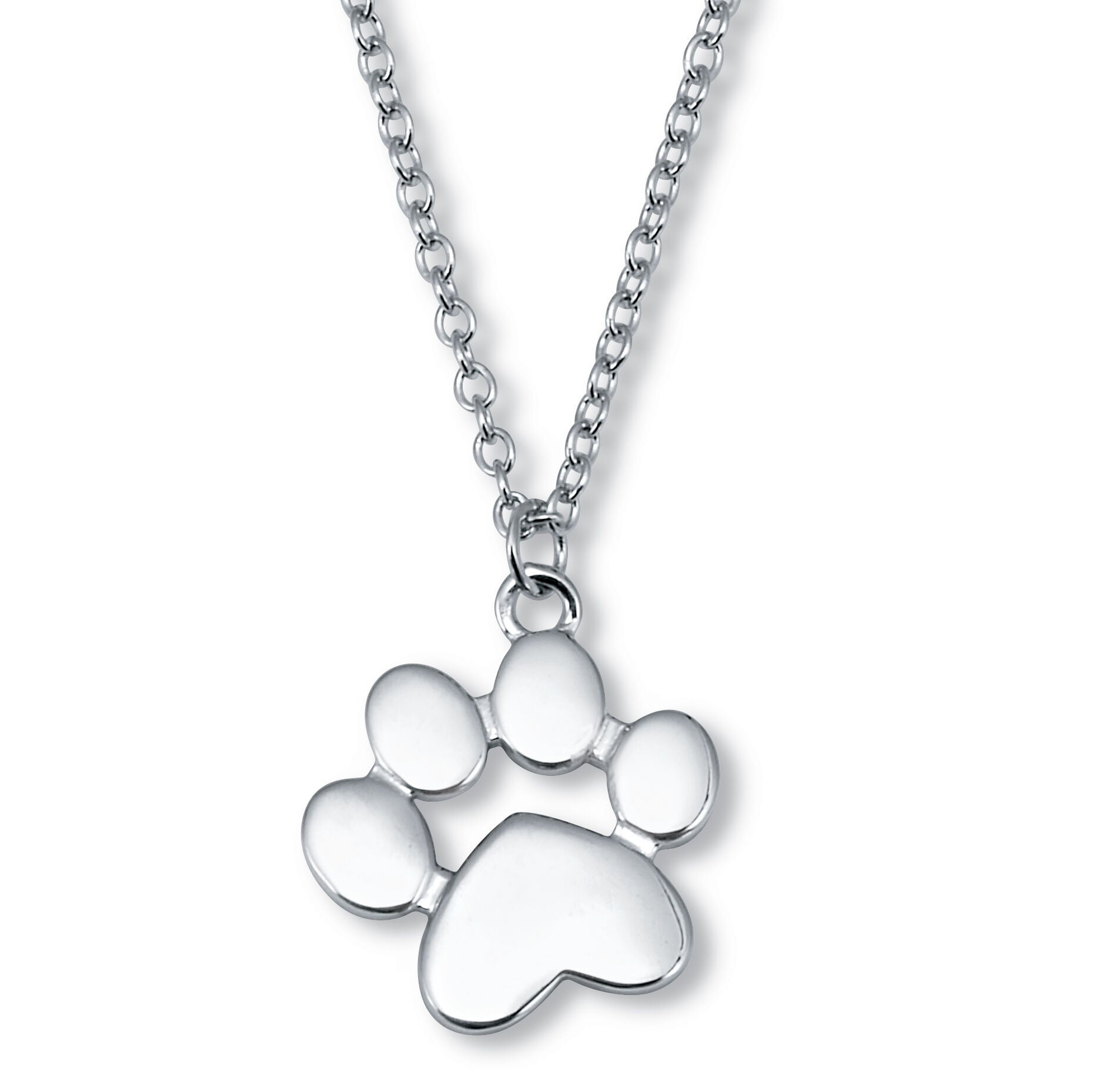 Sterling Silver Paw Print Drop Necklace 16-inch length plus 2-inch ...