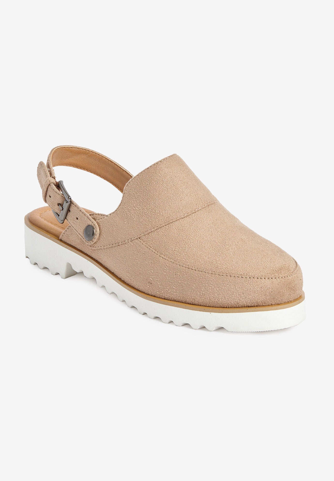 Convertible Slingback Mule - Suede-like, Padded, Dark Taupe | Woman Within