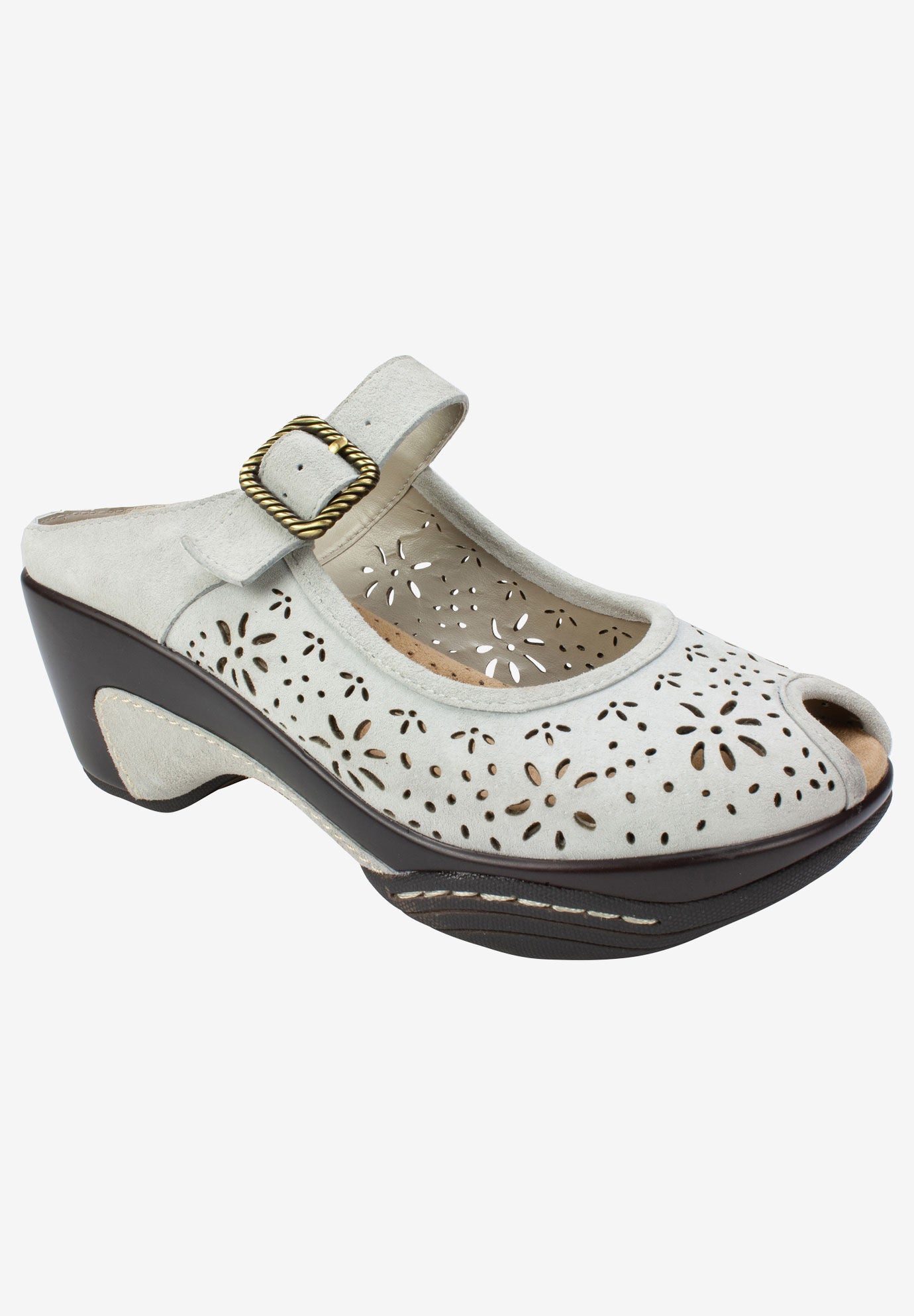 Peep-Toe Leather Miso Mule with Arch Support | Woman Within