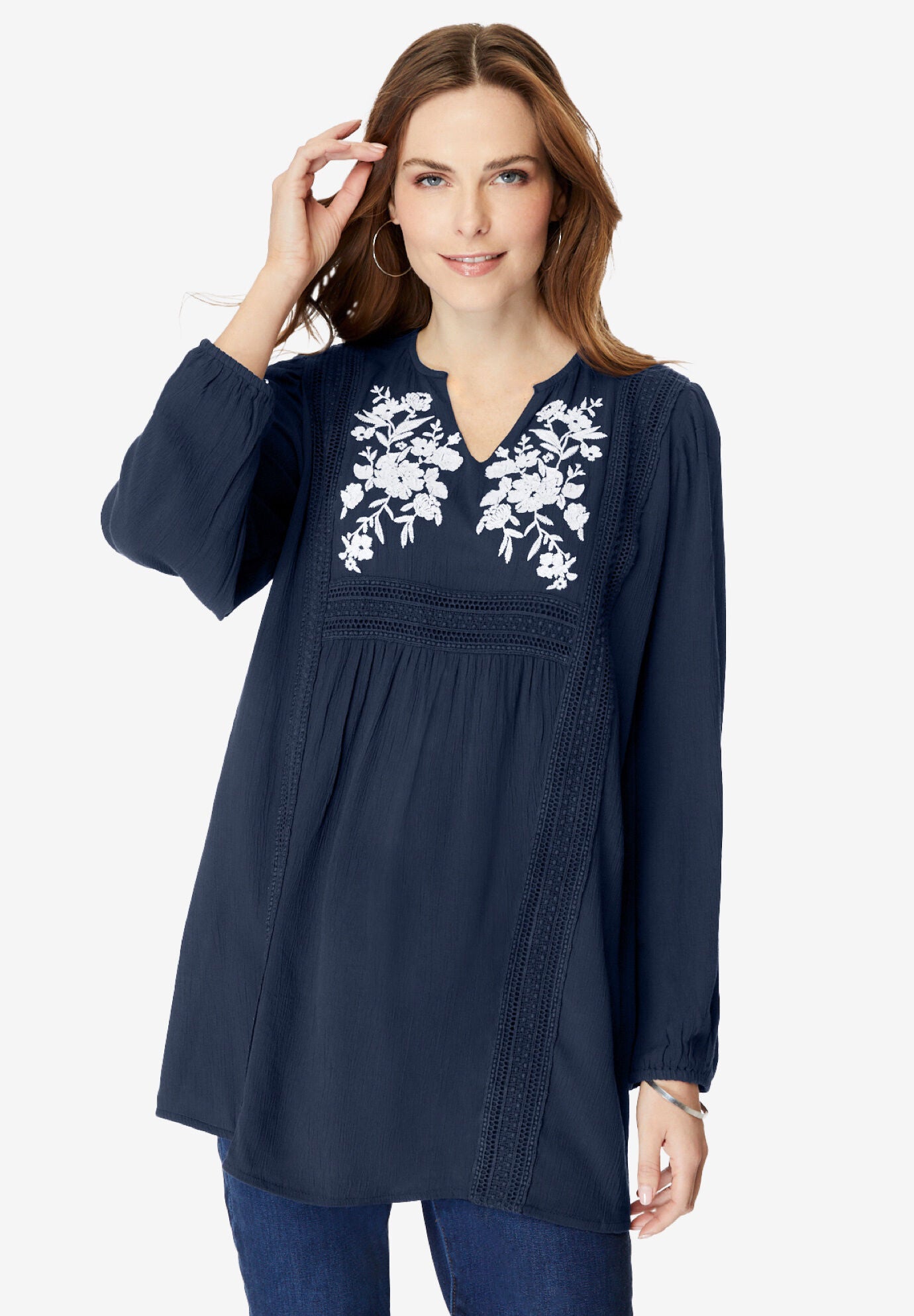 Embroidered Crinkle Top | Woman Within